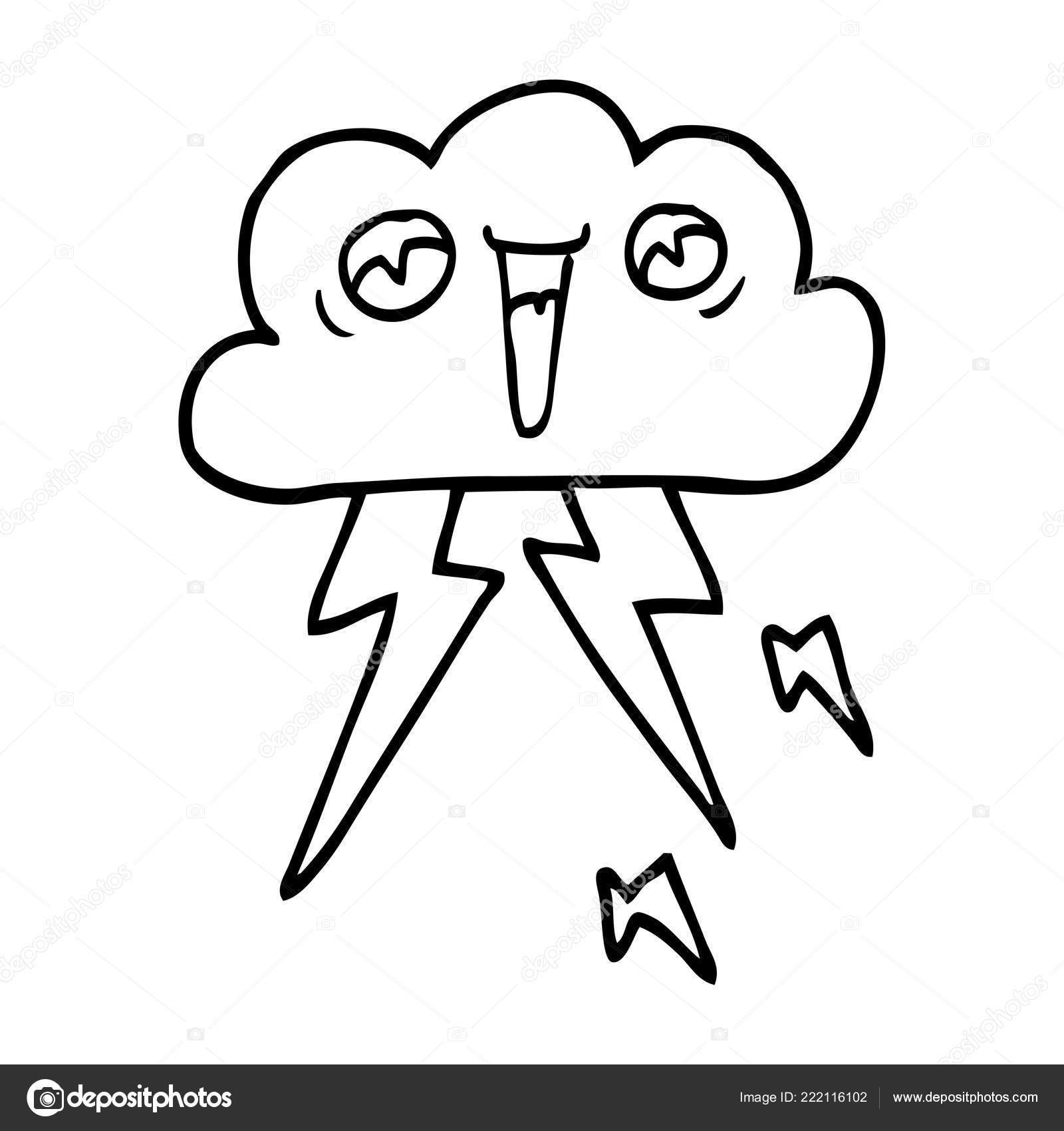 Line Drawing Cartoon Thunder Cloud Stock Vector by ©lineartestpilot ...