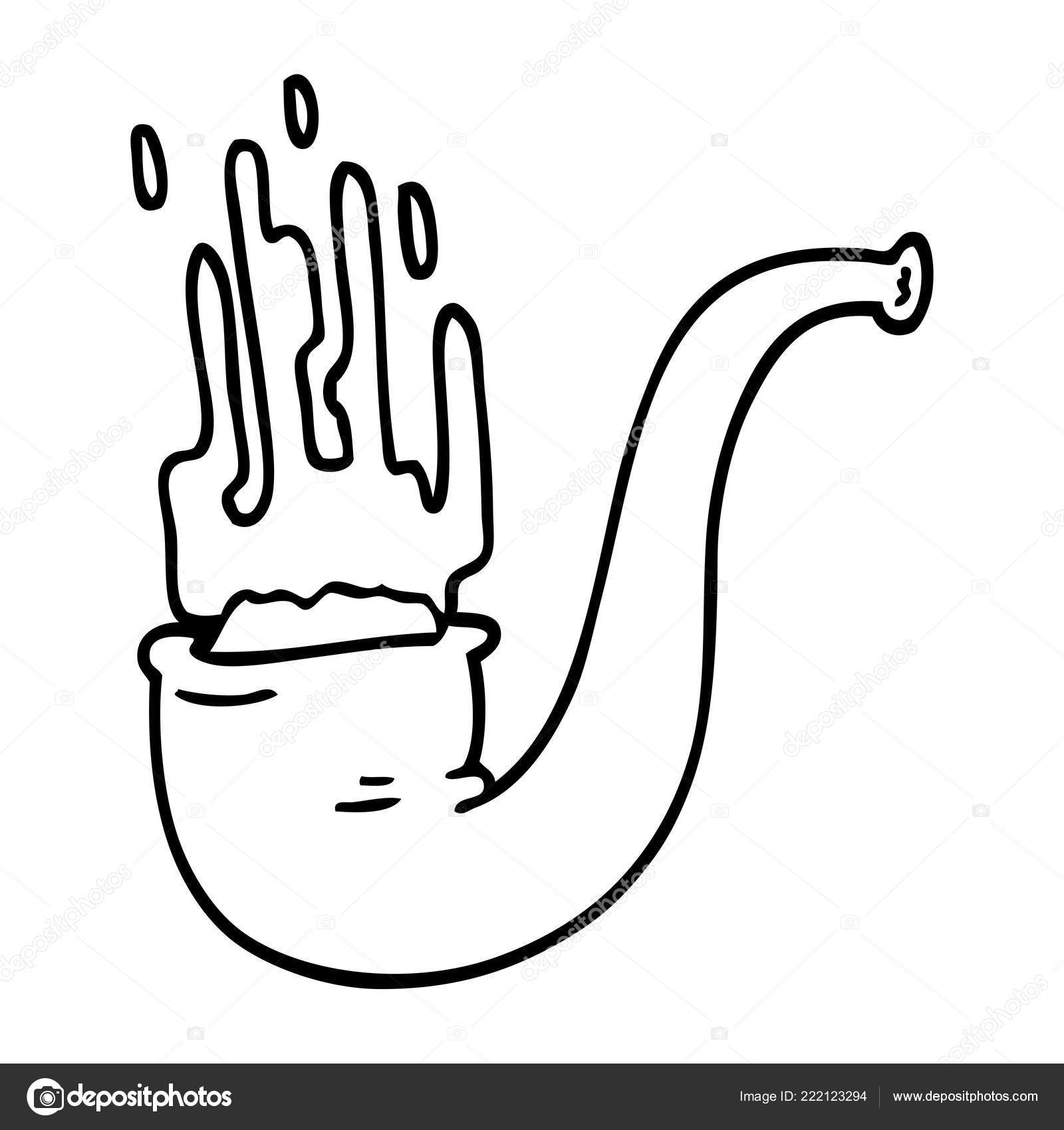 Línea Dibujo Dibujos Animados Fumar Pipa Vector de stock #222123294 de ...