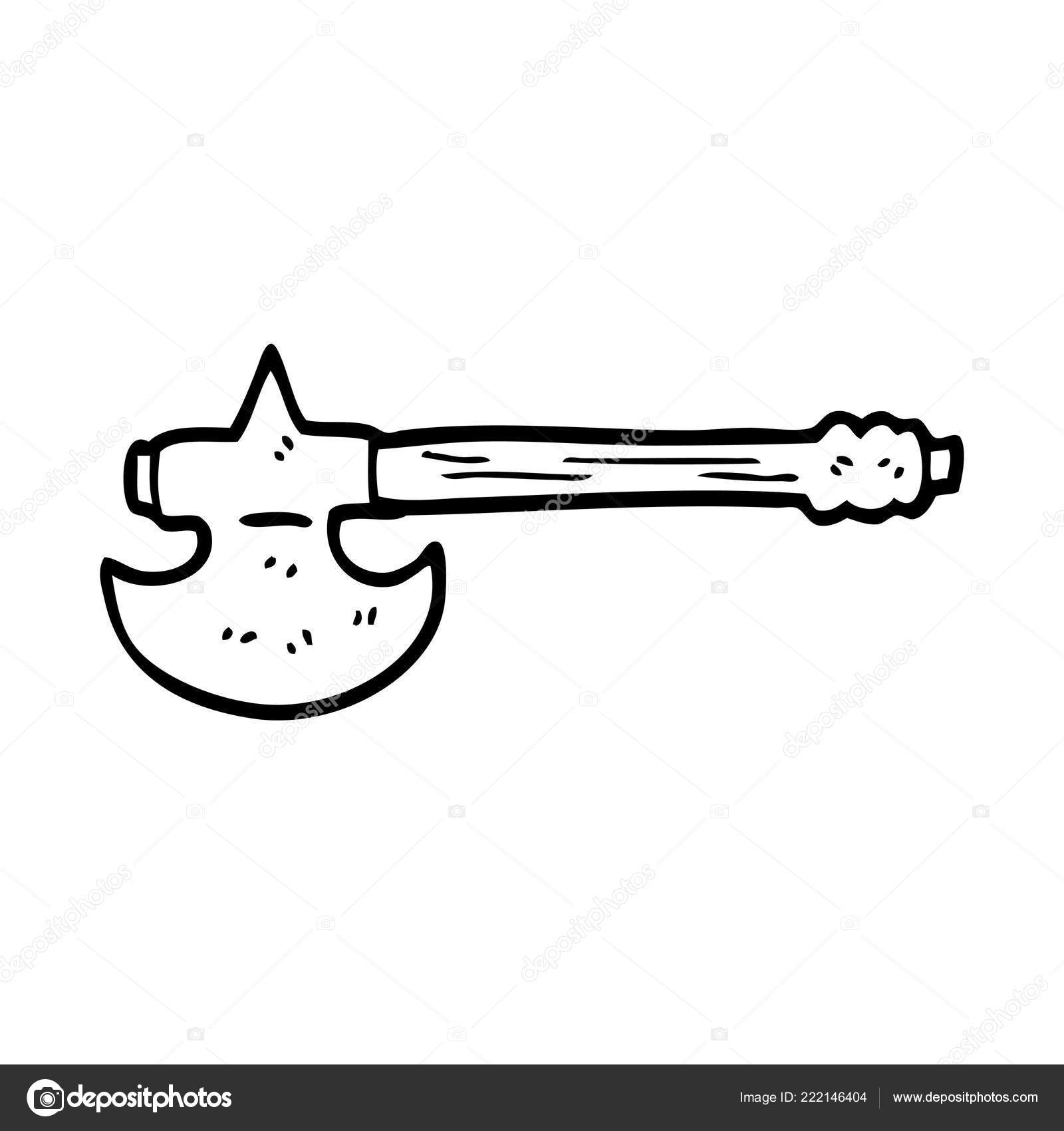 Línea Dibujo Dibujos Animados Hacha Dorada Vector de stock por ...