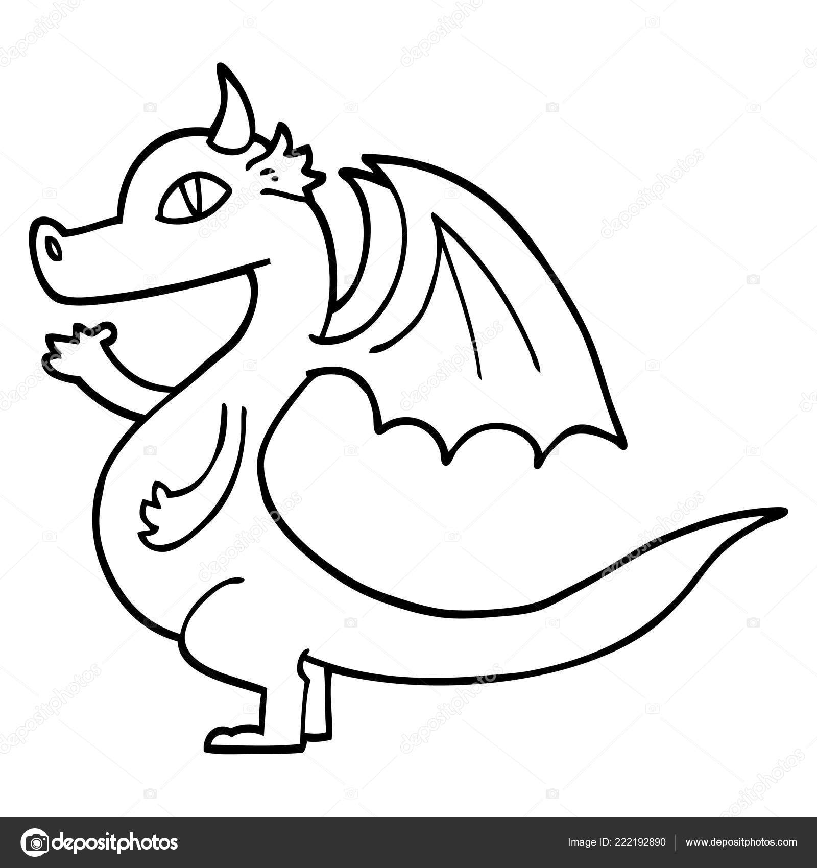 Lucu Hitam Dan Putih Kartun Naga Vektor Stok oleh ©lineartestpilot ...