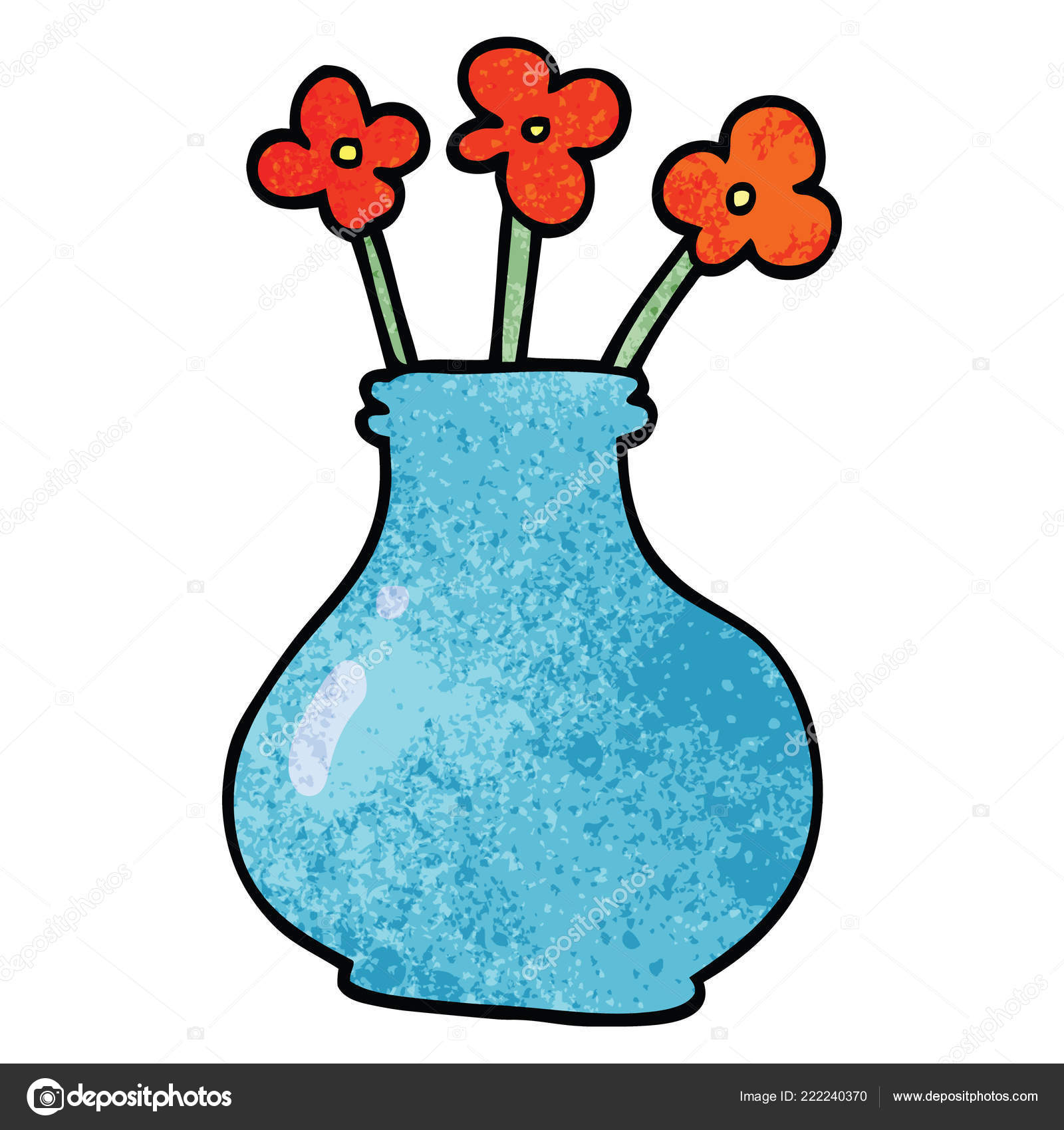 Jarrón Dibujos Animados Garabato Con Flores vector, gráfico vectorial ...