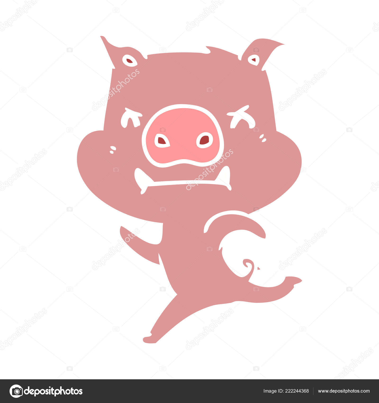Angry Flat Color Style Cartoon Pig Charging Stock Vector Image by ...