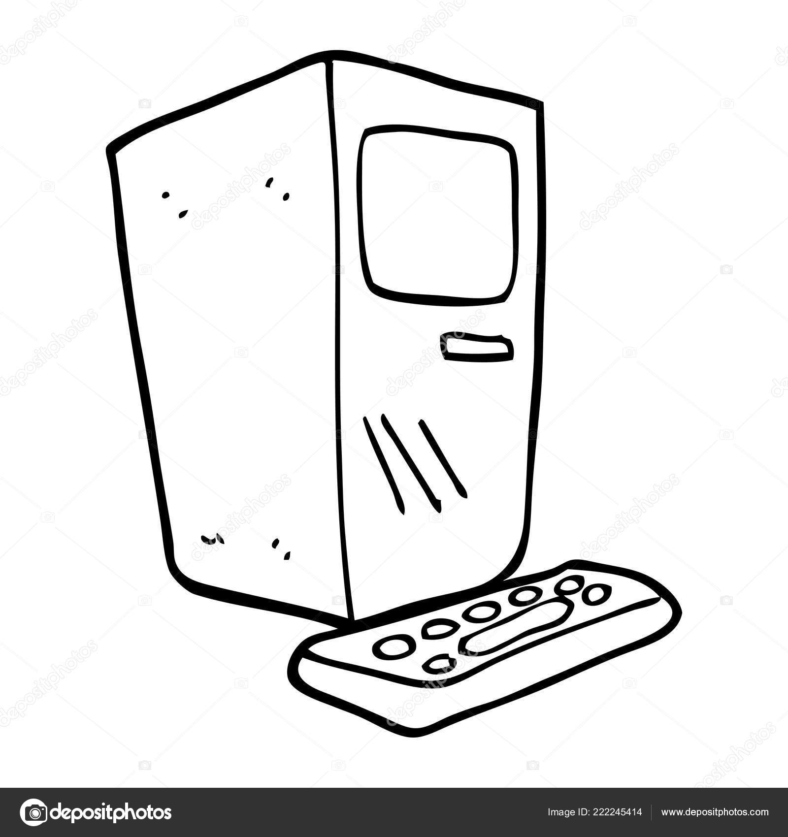 Line Drawing Cartoon Office Computer Stock Vector Image by ...