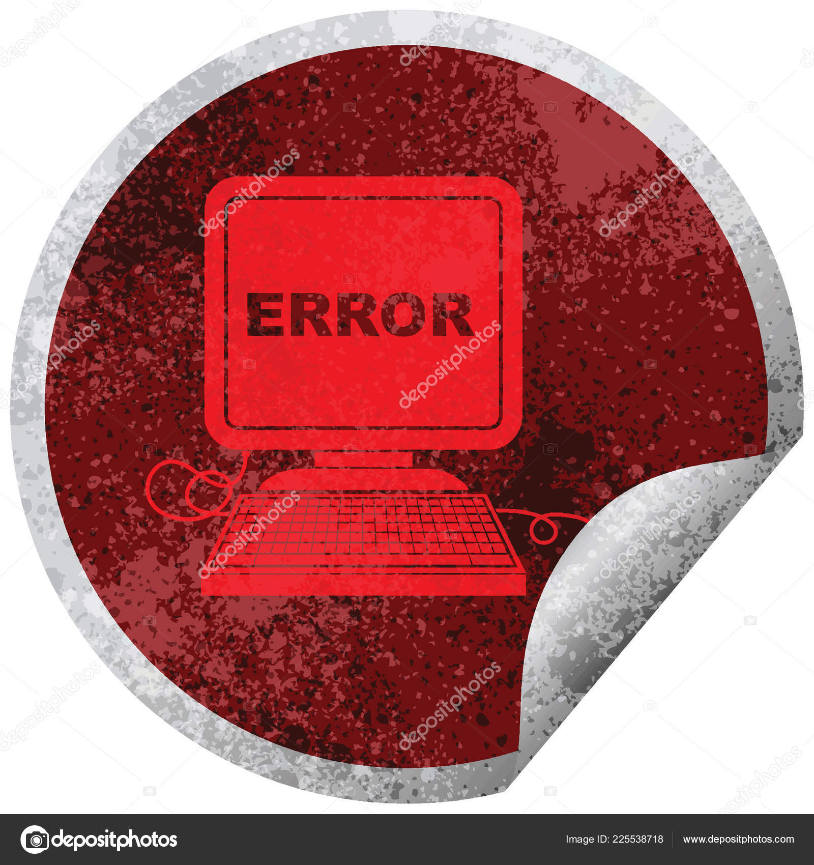 Computer Error Vector Illustration Circular Peeling Sticker Stock ...