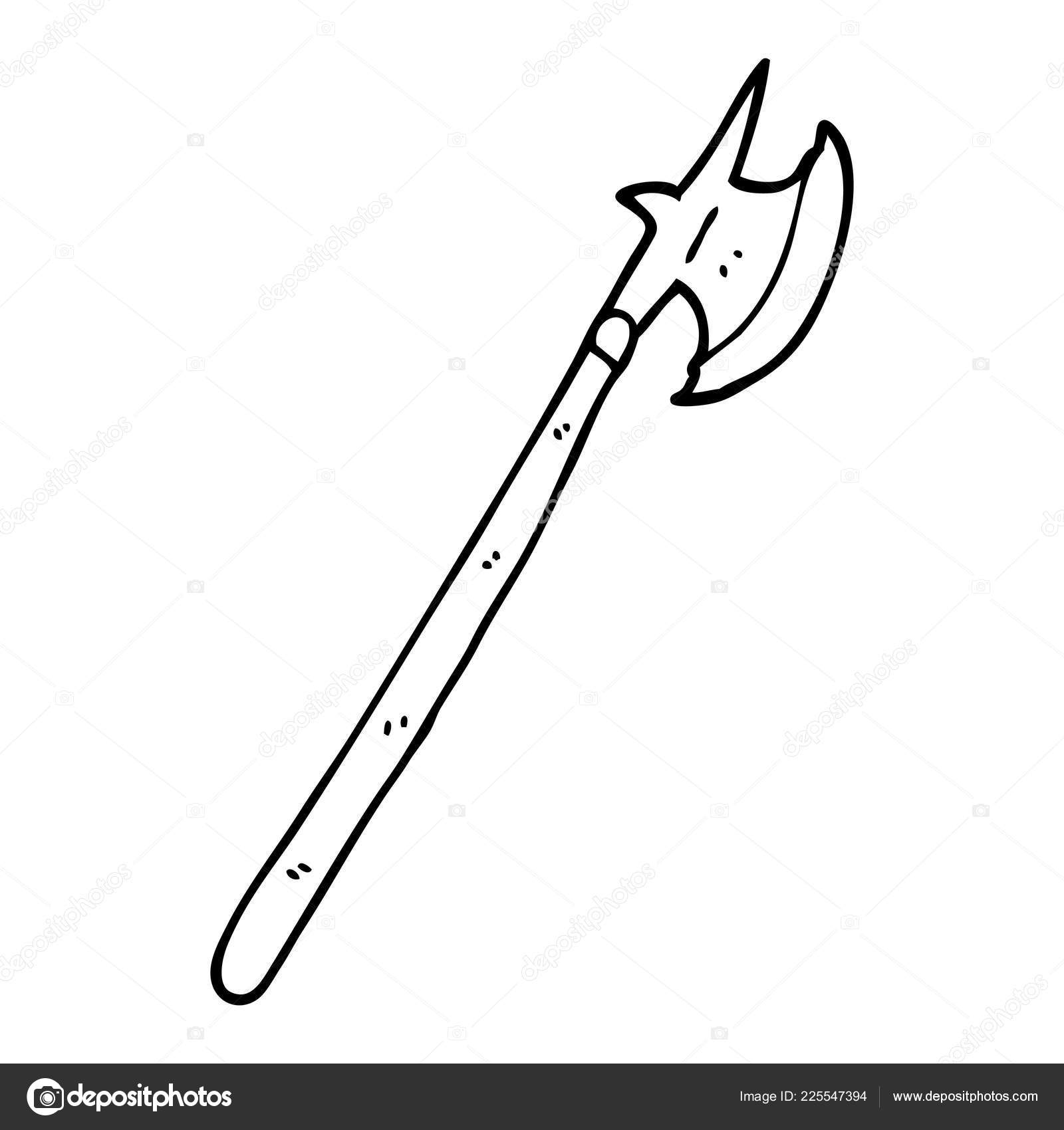 Линия Рисования Карикатуры Средневековый Halberd Векторное изображение ...