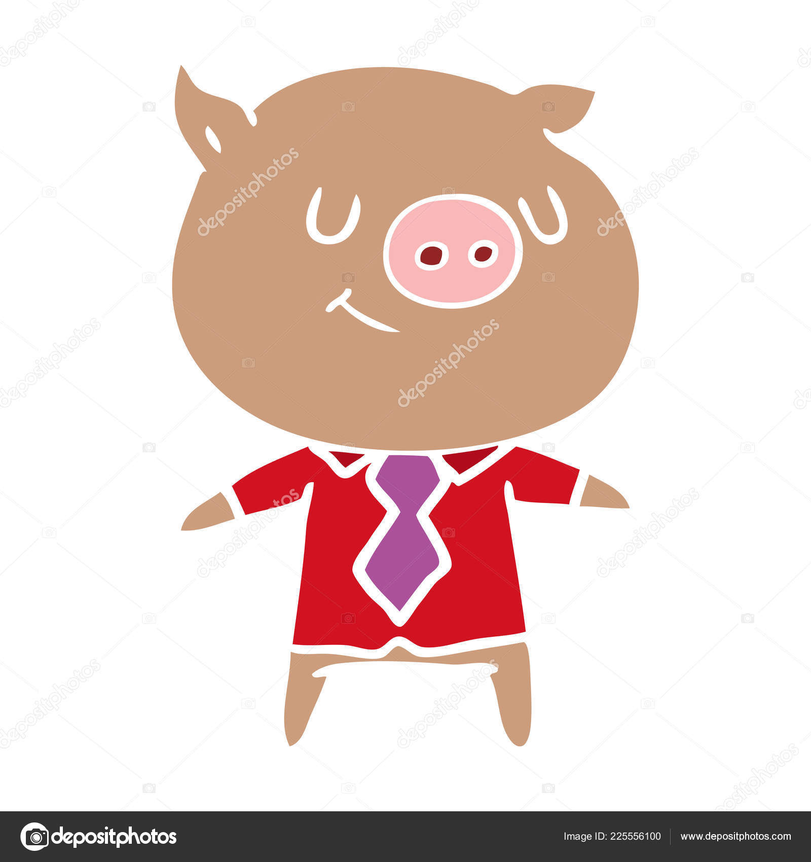 Happy Flat Color Style Cartoon Smart Pig Stock Vector by ...
