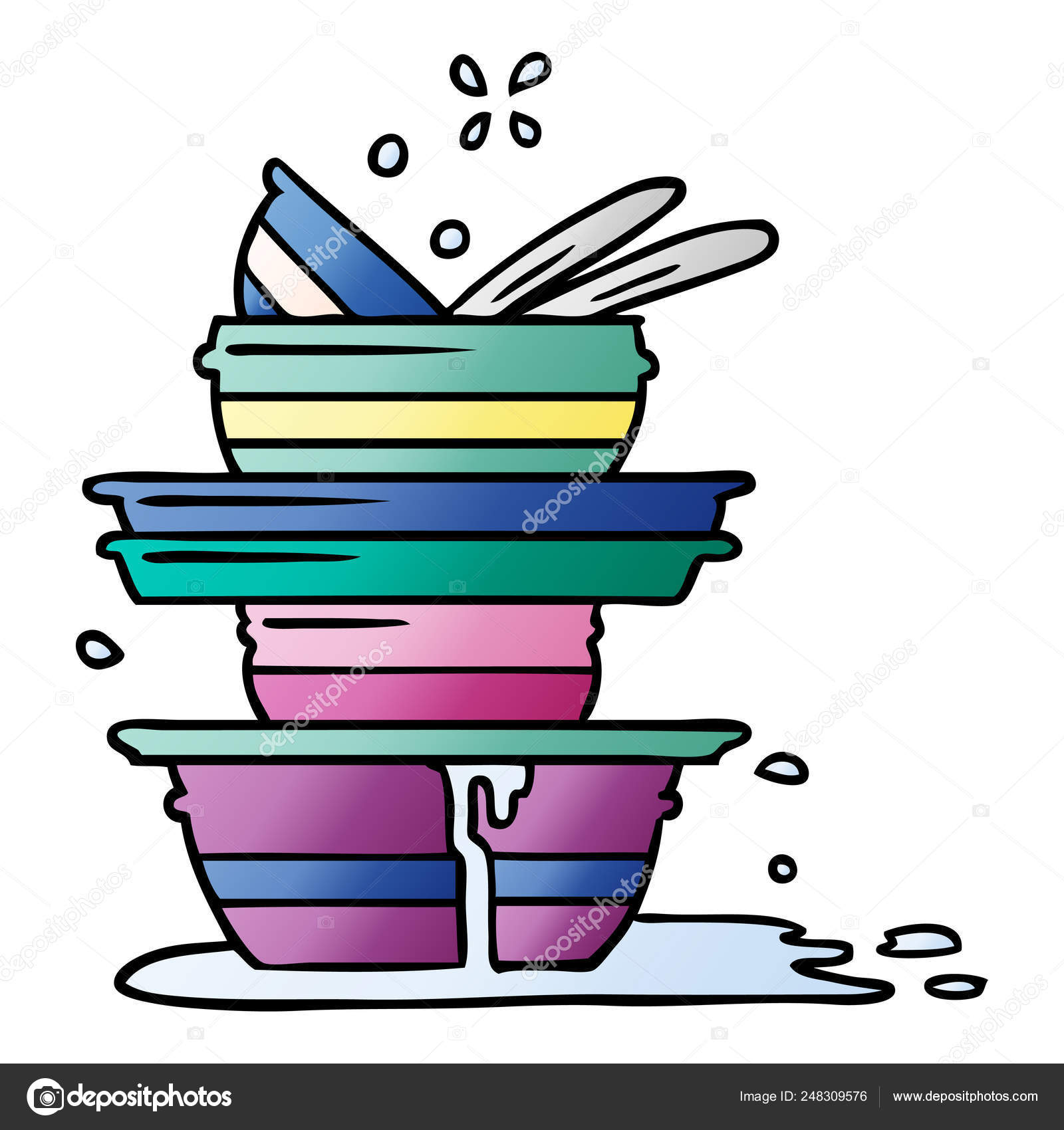 Gradient cartoon doodle of a stack of dirty plates Stock Vector by ...