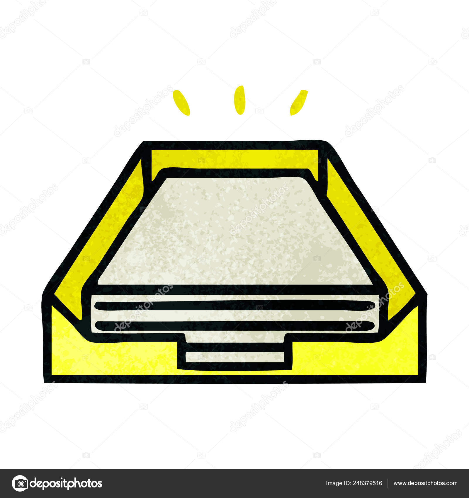 Retro grunge texture cartoon paper stack in tray Stock Vector by ...