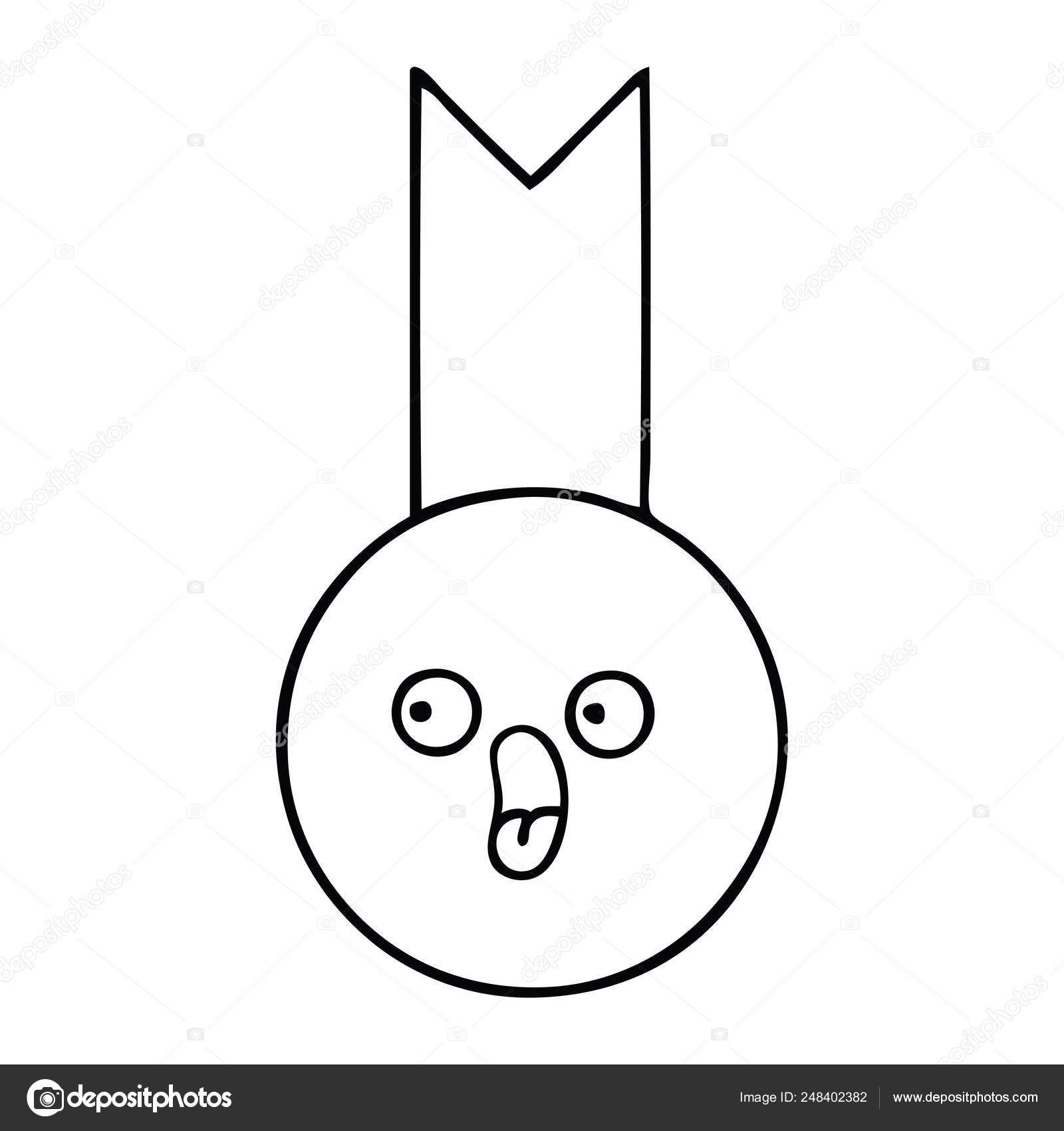 Line Drawing Cartoon Gold Medal Stock Vector by ©lineartestpilot 248402382