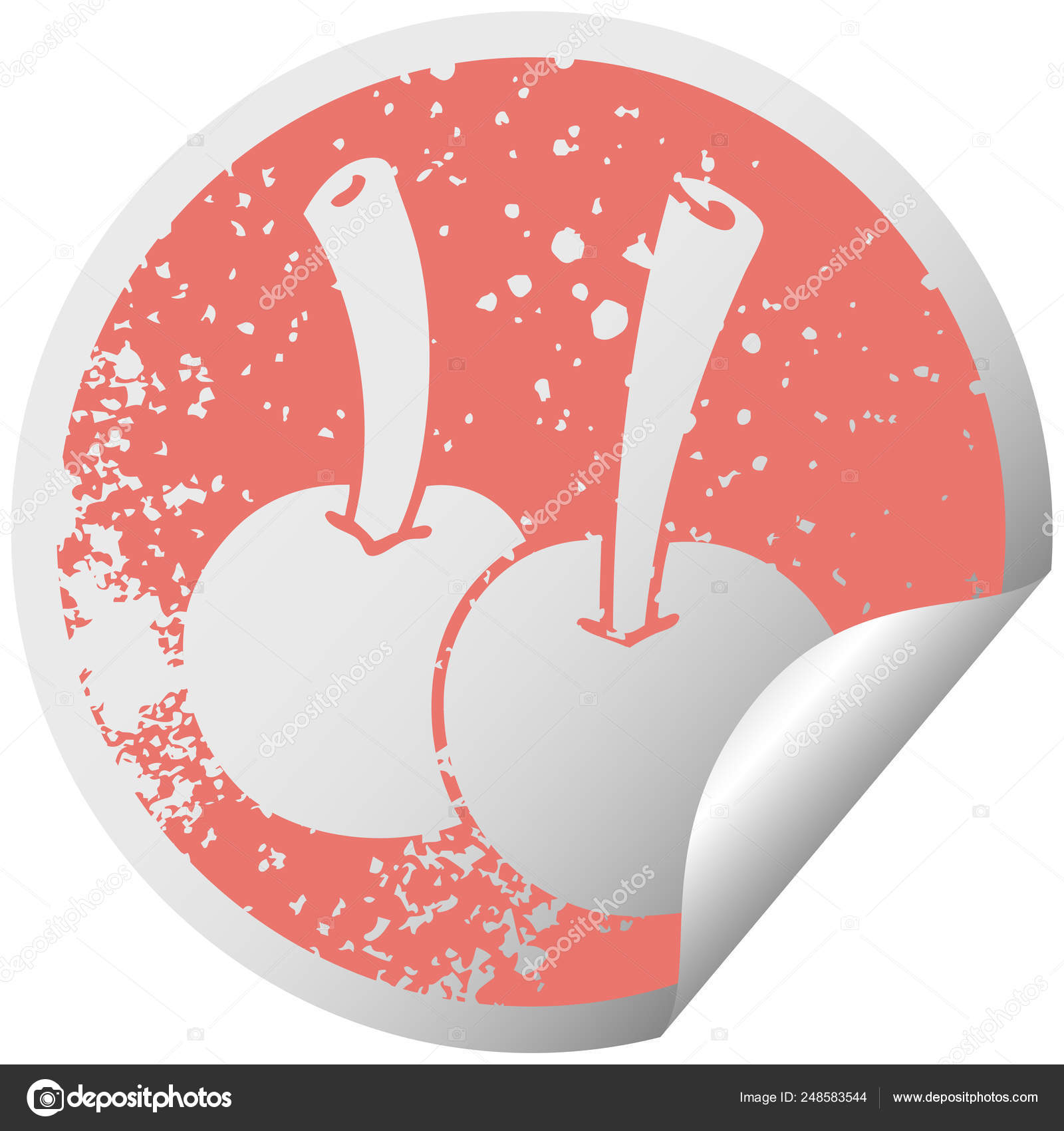 Distressed Circular Peeling Sticker Quirky Symbol Cherries — Stock ...