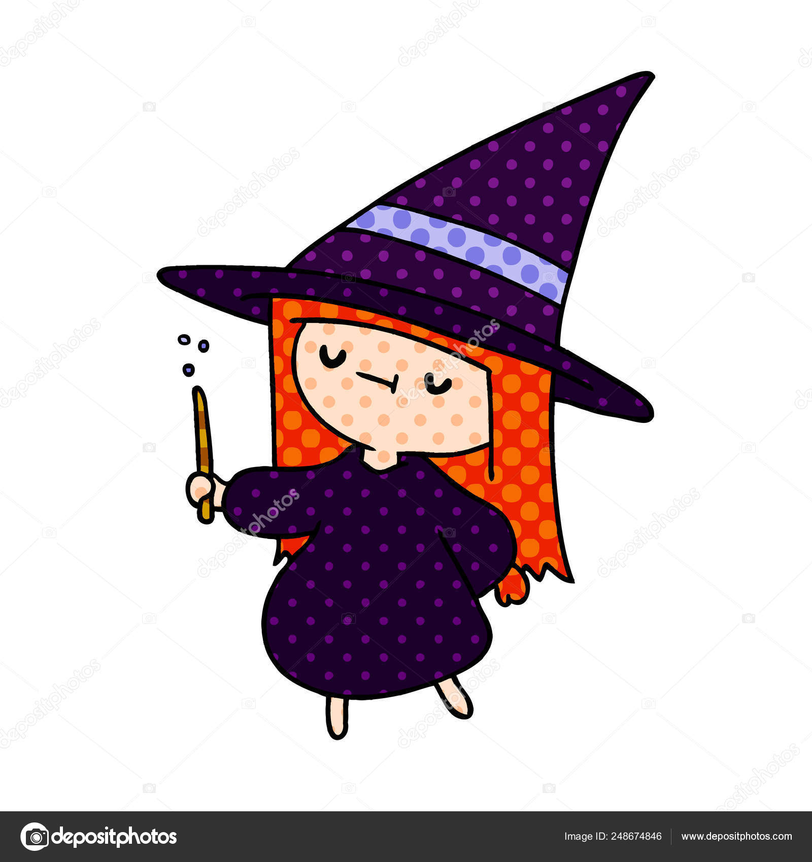 Ilustración Dibujos Animados Una Linda Chica Bruja Kawaii Vector de ...