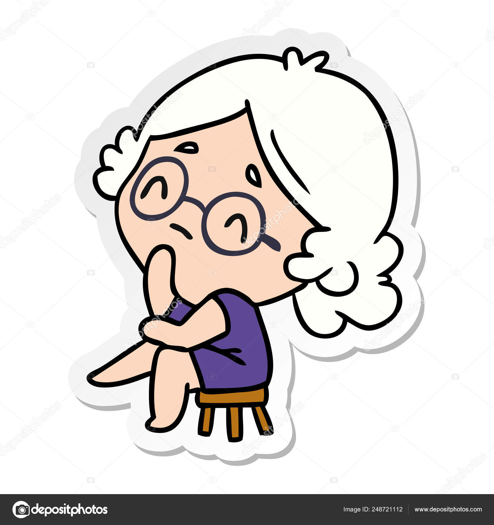 Vettoriale stockAdesivo Cartone Animato Illustrazione Una Signora ...