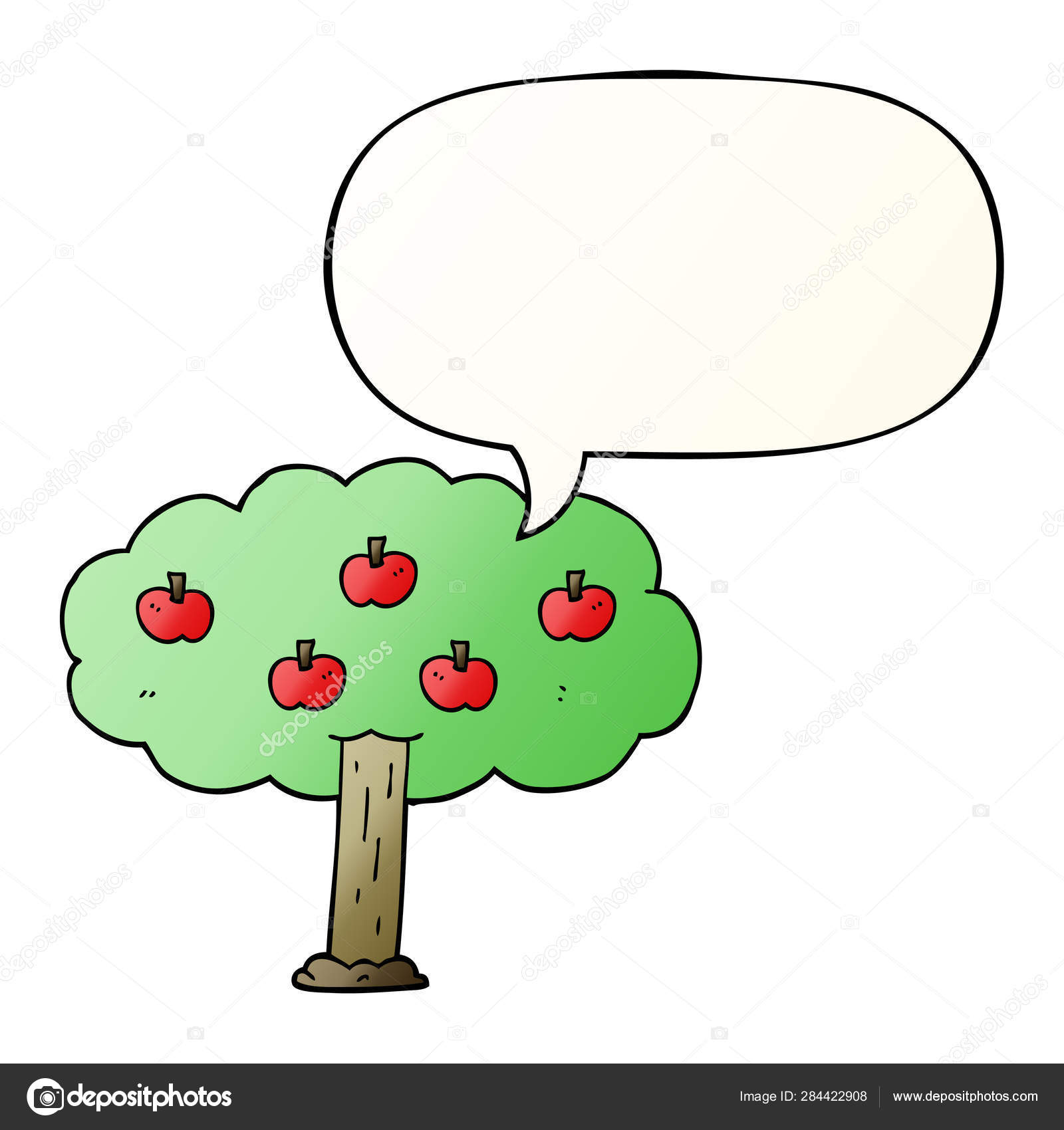 Cartoon apple tree and speech bubble in smooth gradient style Stock ...