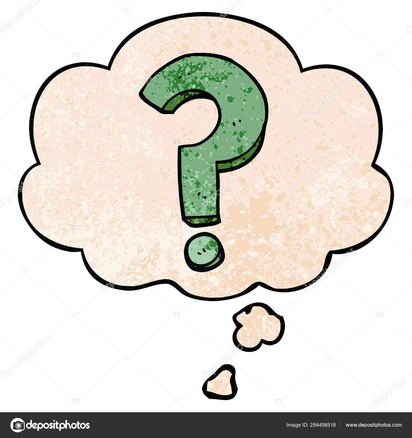 Signo de interrogación de dibujos animados y burbuja de pensamiento en ...