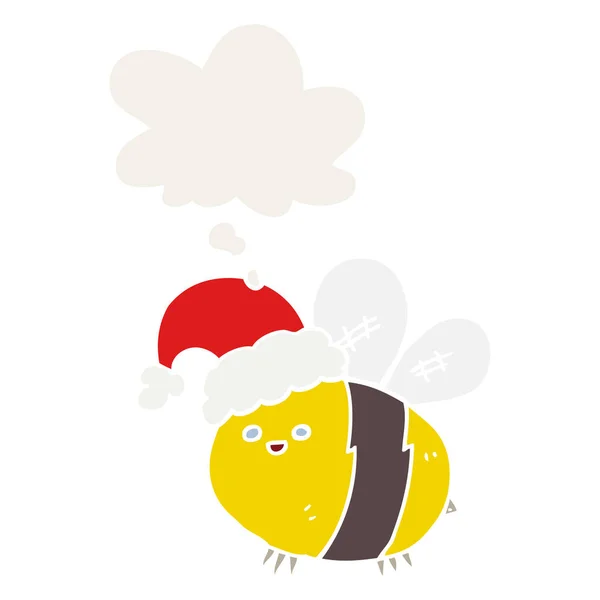 Cute cartoon bee wearing christmas hat and speech bubble in comi Stock ...