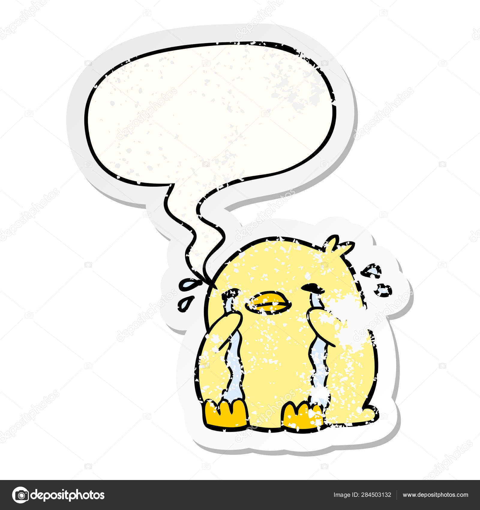 Cartoon crying bird and speech bubble distressed sticker Stock Vector ...