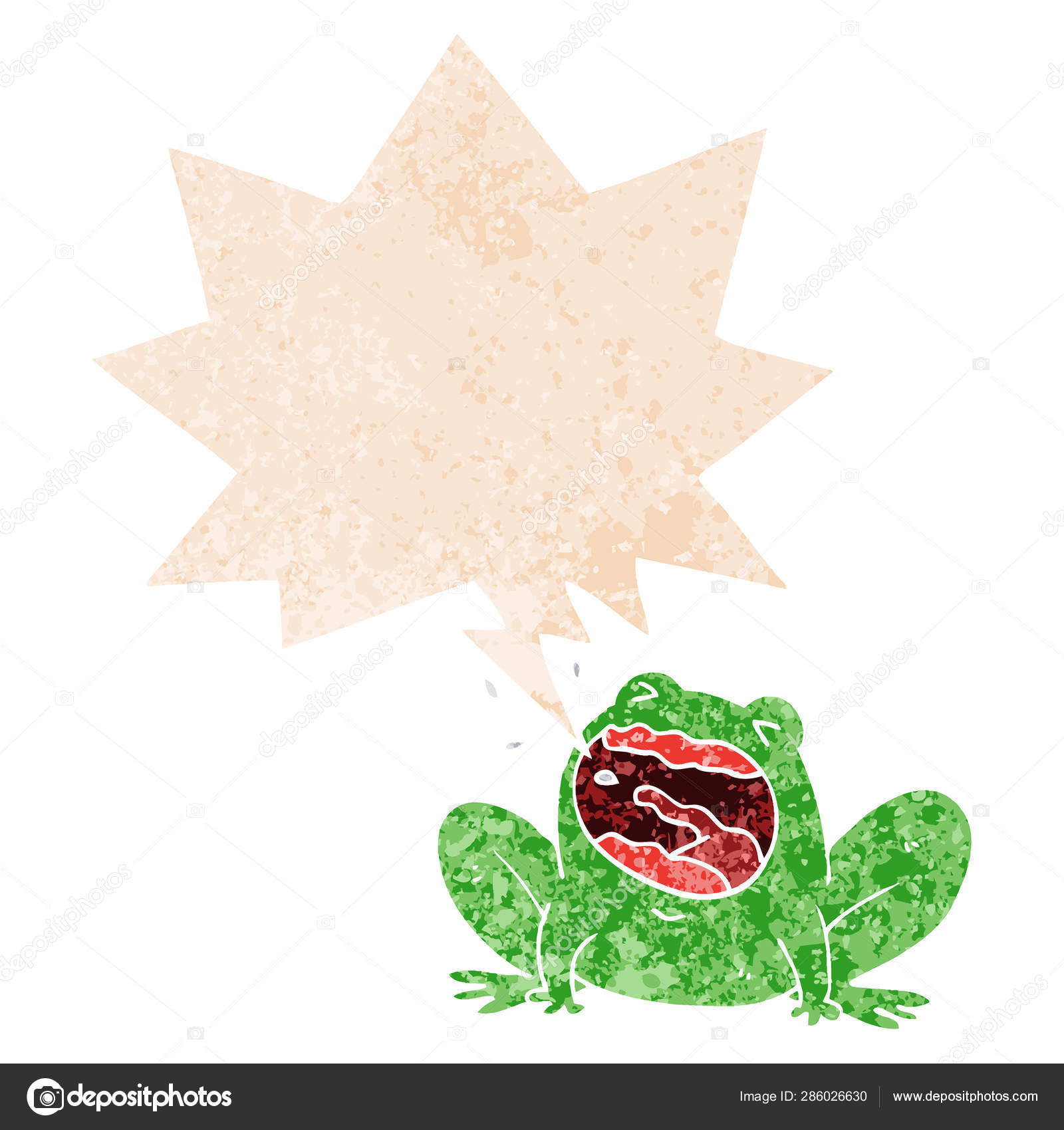 Cartoon frog shouting and speech bubble in retro textured style Stock ...