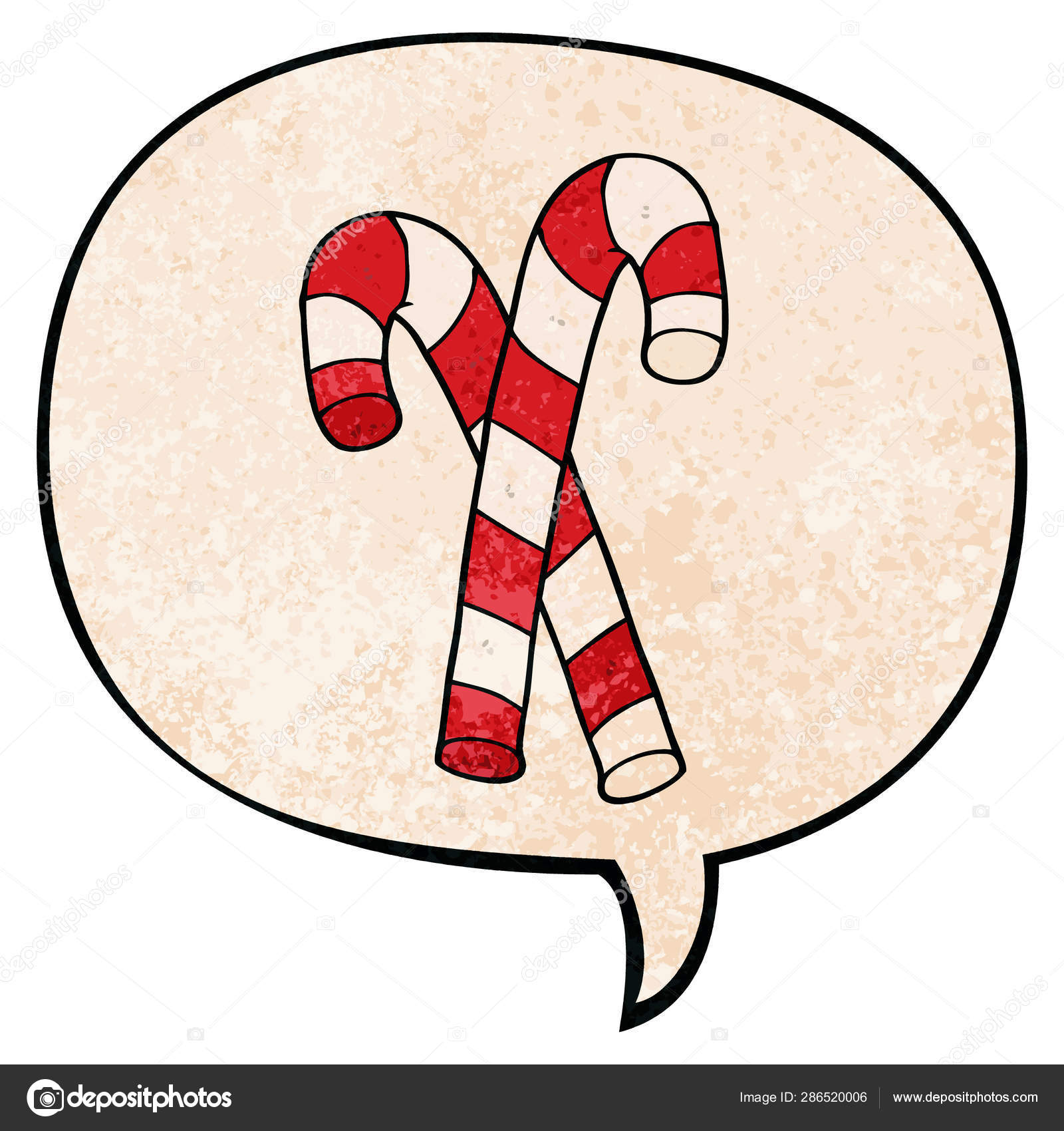 Cartoon candy canes and speech bubble in retro texture style Stock ...