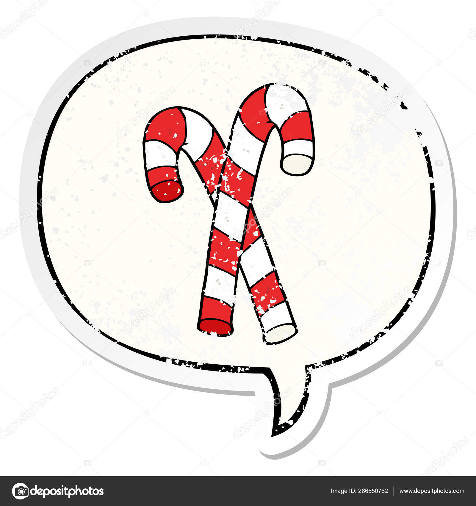 Cartoon candy canes and speech bubble distressed sticker Stock Vector ...