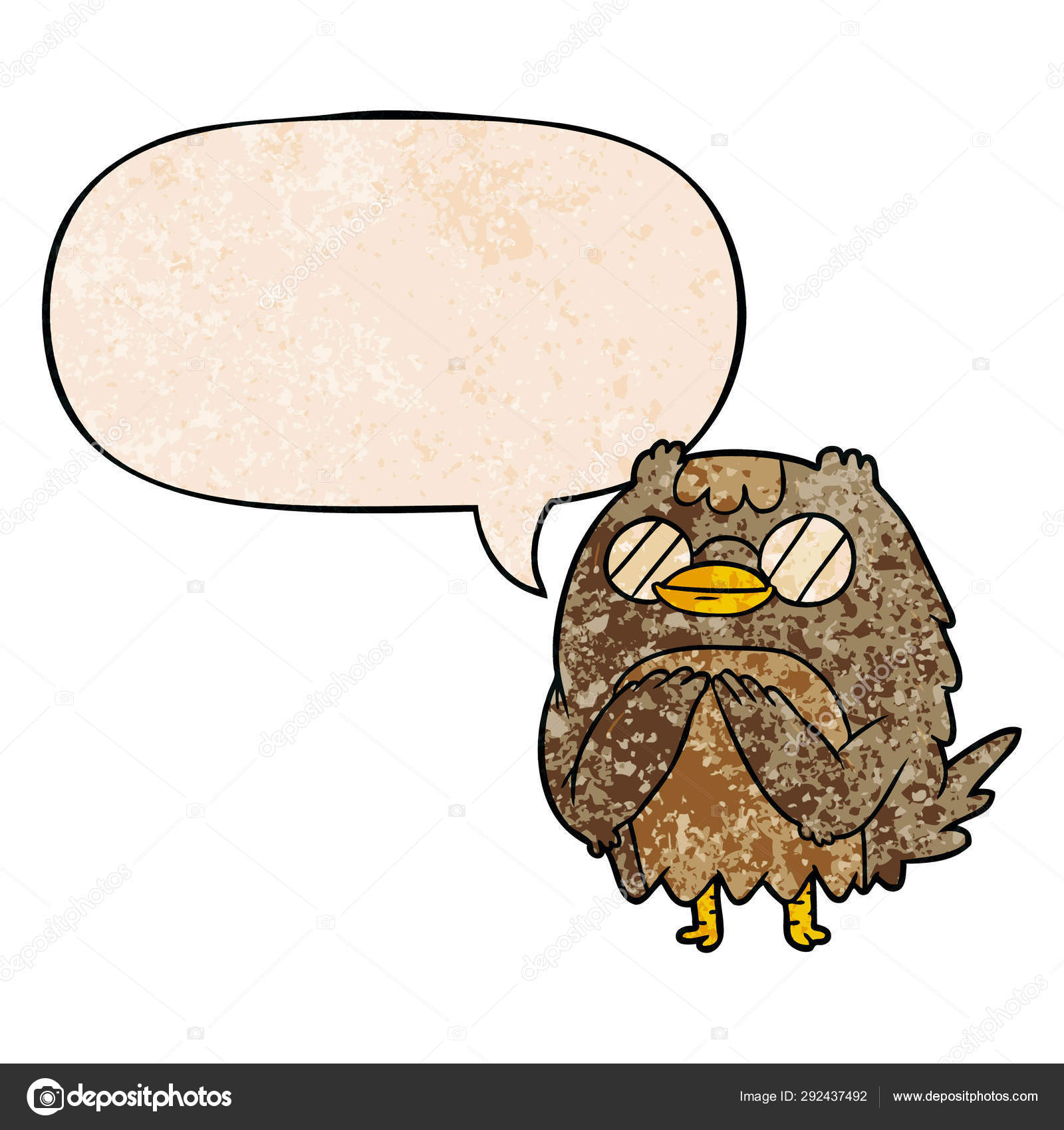 Cute cartoon wise old owl and speech bubble in retro texture sty Stock ...