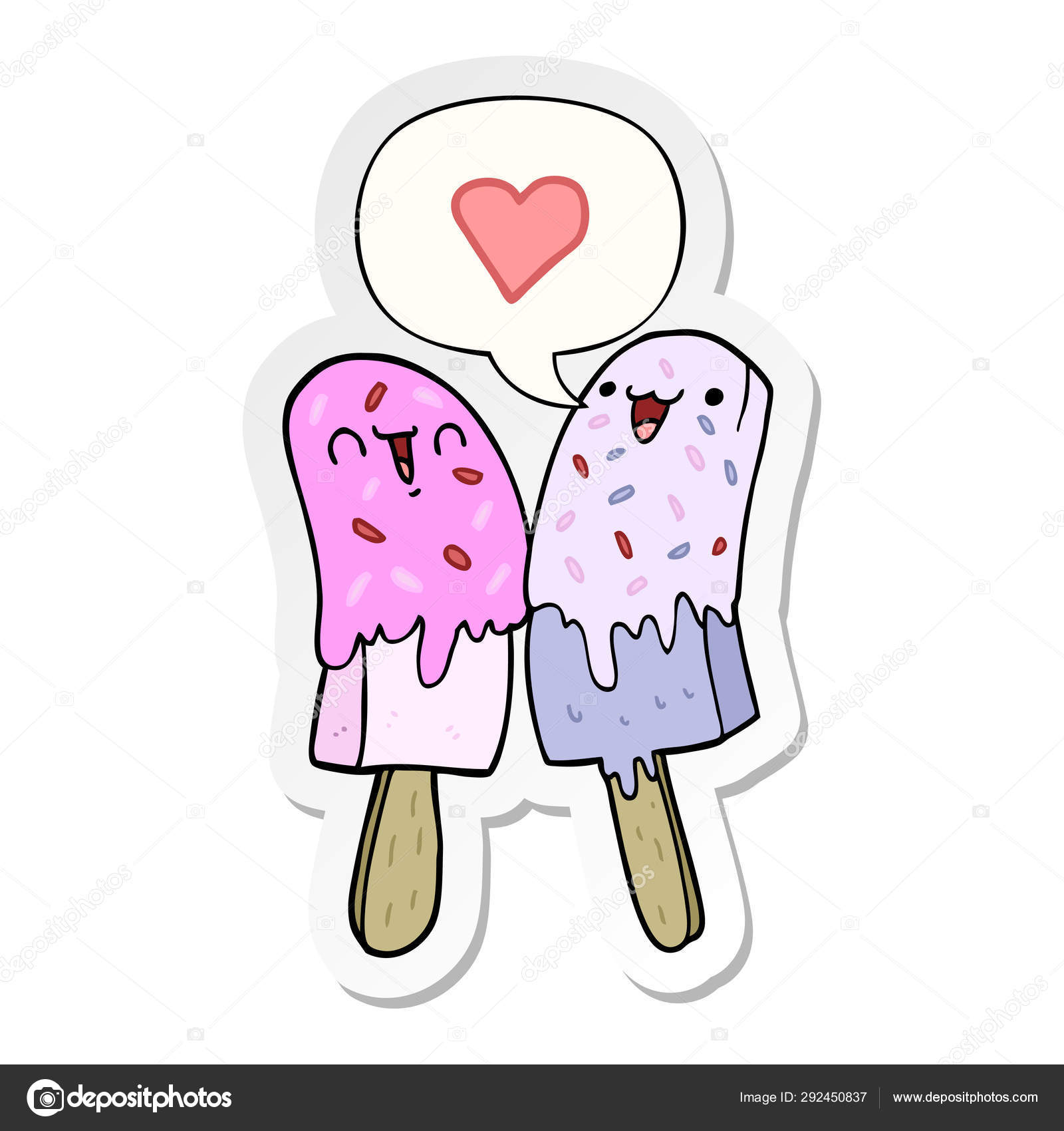 Cartoon ice lolly in love and speech bubble sticker Stock Vector by ...