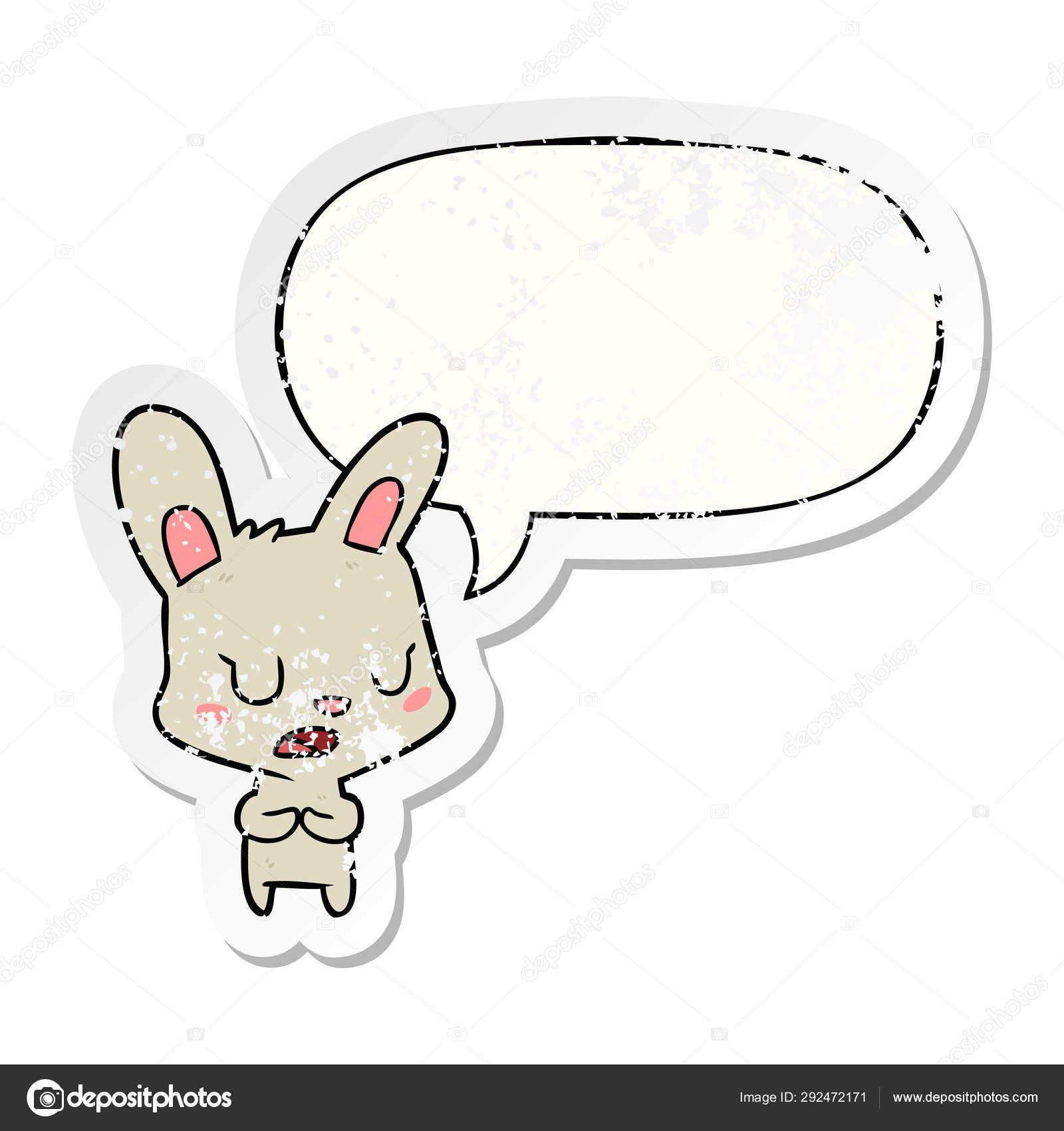 Cartoon rabbit talking and speech bubble distressed sticker Stock ...