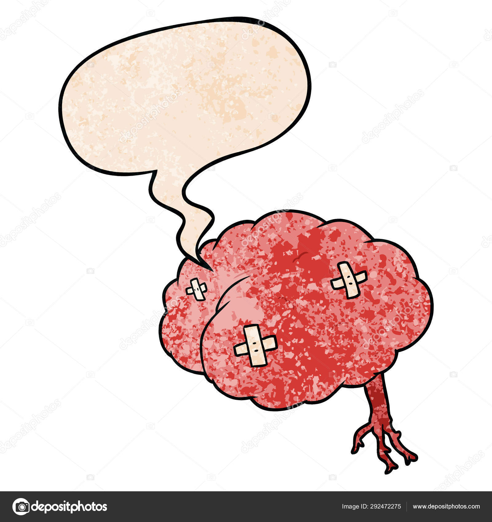 Cartoon injured brain and speech bubble in retro texture style Stock ...