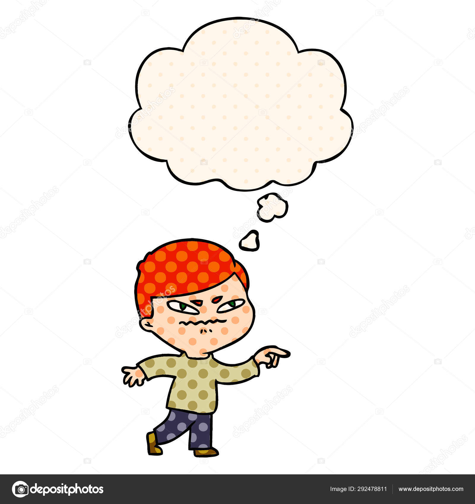 Cartoon angry man pointing and thought bubble in comic book styl Stock ...