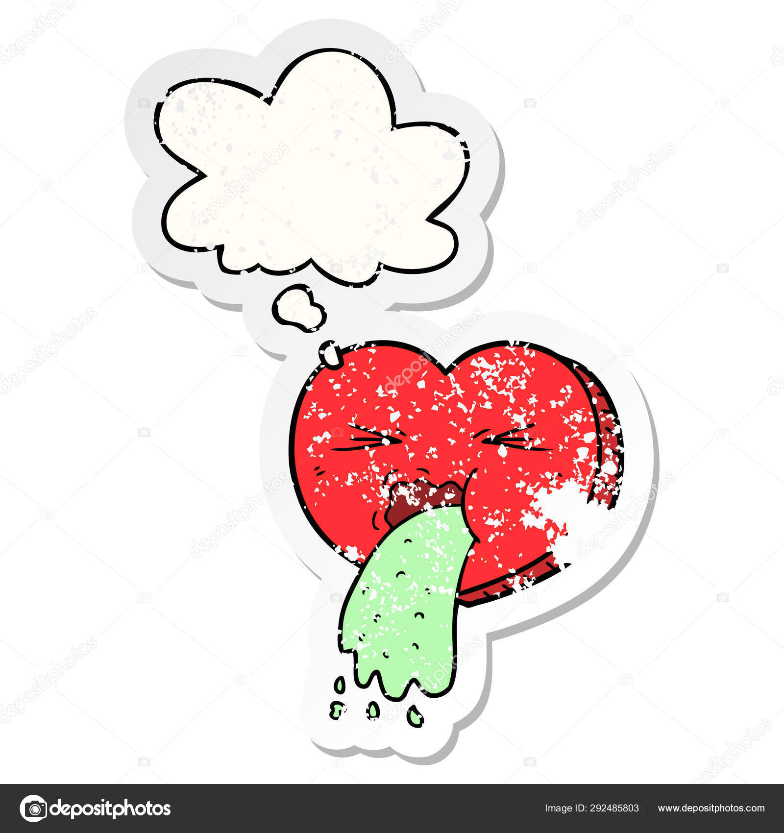 Cartoon love sick heart and thought bubble as a distressed worn Stock ...