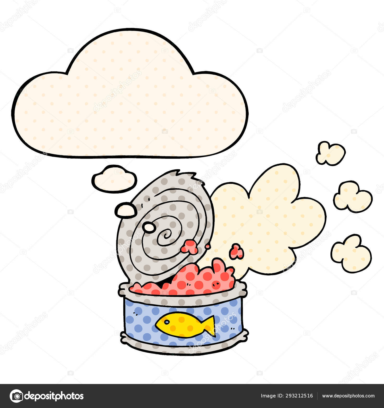 Cartoon smelly can of fish and thought bubble in comic book styl Stock ...