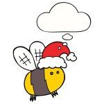 Cute cartoon bee wearing christmas hat and speech bubble in comi Stock ...