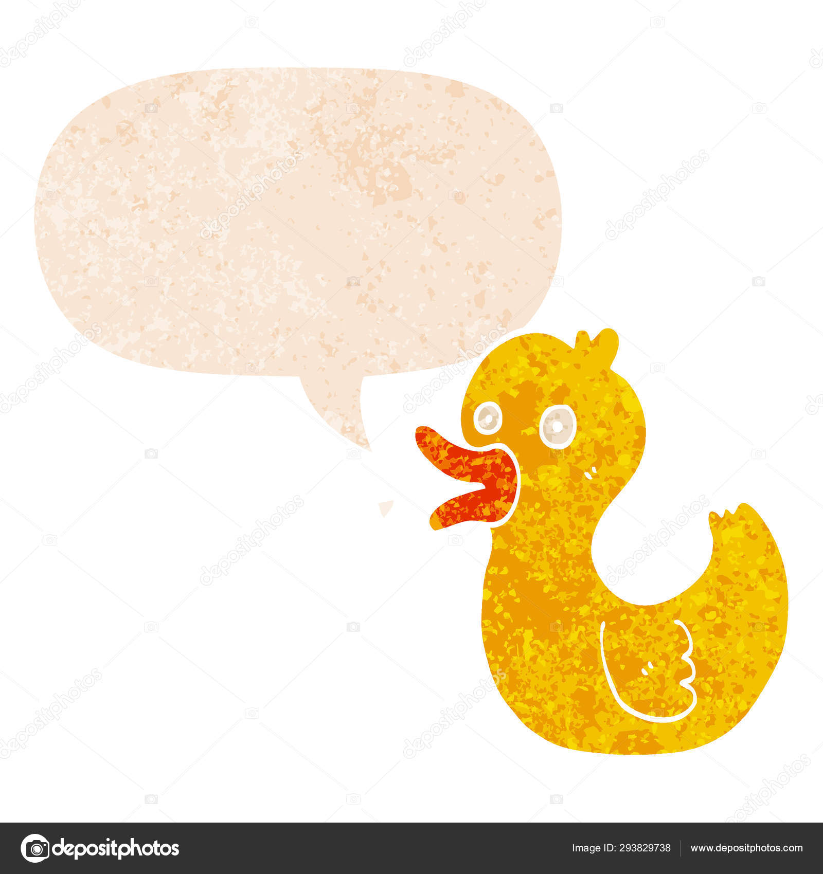 Cartoon quacking duck and speech bubble in retro textured style Stock ...