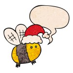 Cute cartoon bee wearing christmas hat and speech bubble in comi Stock ...