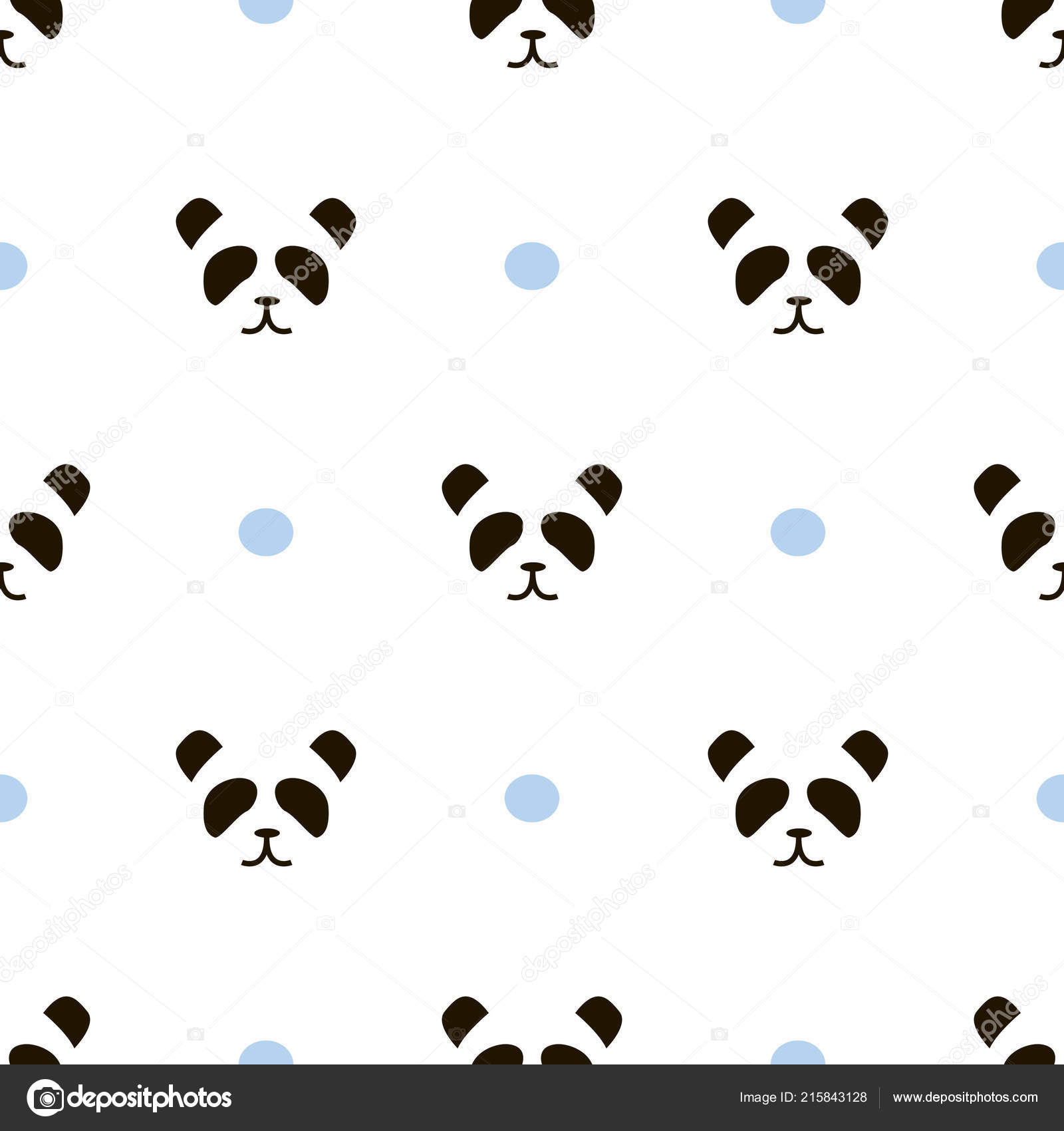 Simple Panda Face Pattern White Blue Dots Background Kids Style Stock ...