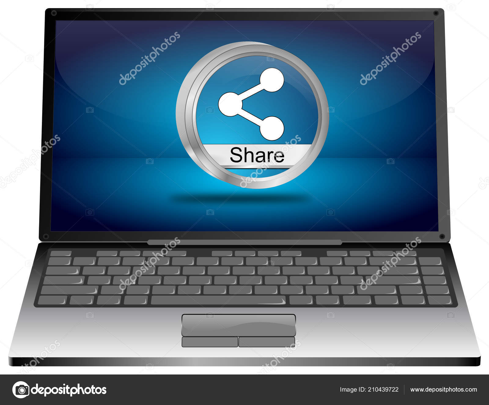 Laptop Computer Blue Share Button Blue Desktop Illustration — Stock ...