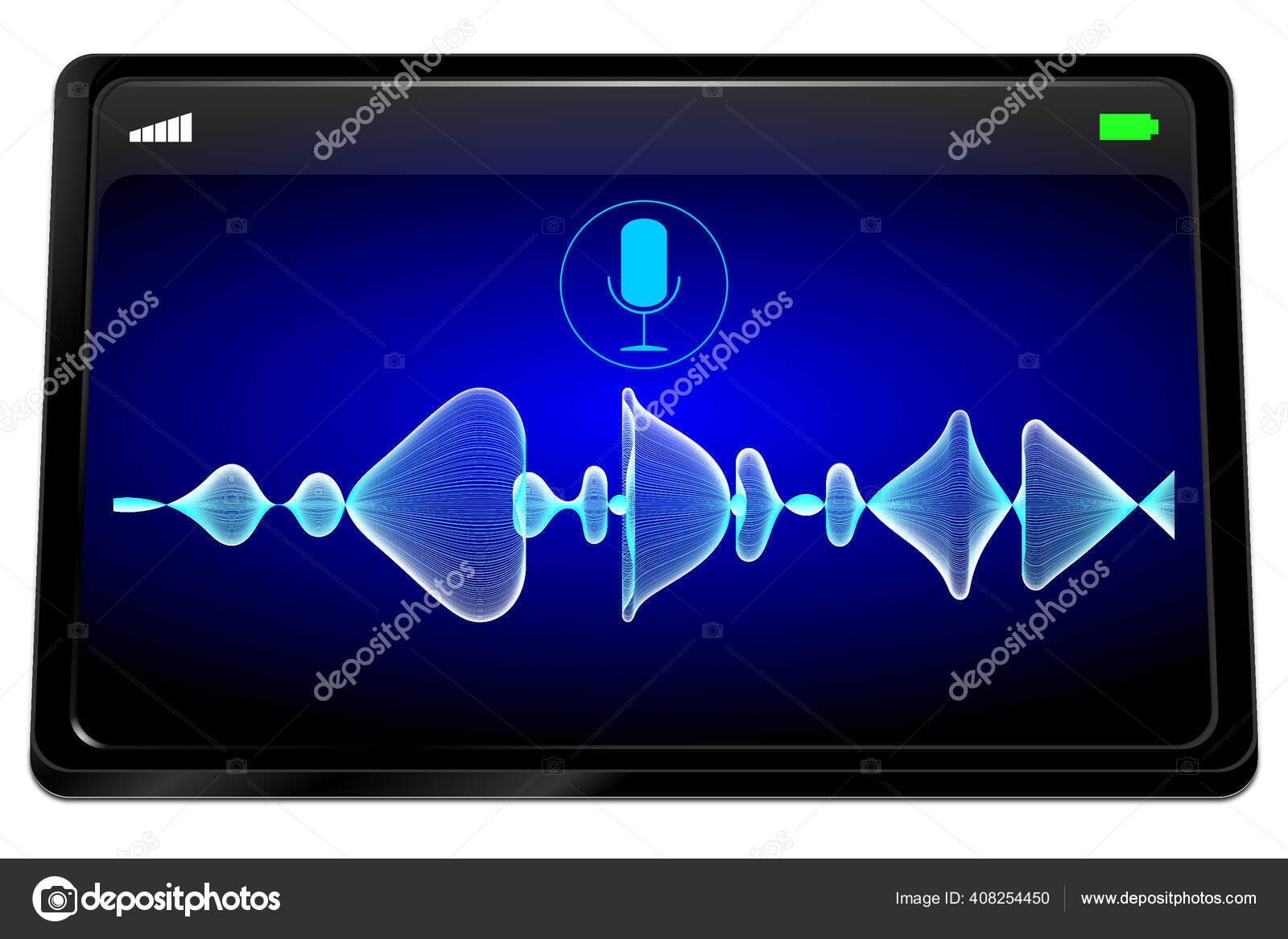 Tablet Computer Voice Recognition Blue Desktop Illustration — Stock ...