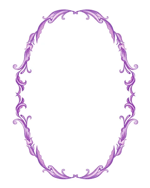 Silver Oval Frame Baroque Pattern Watercolor Painting White Background ...
