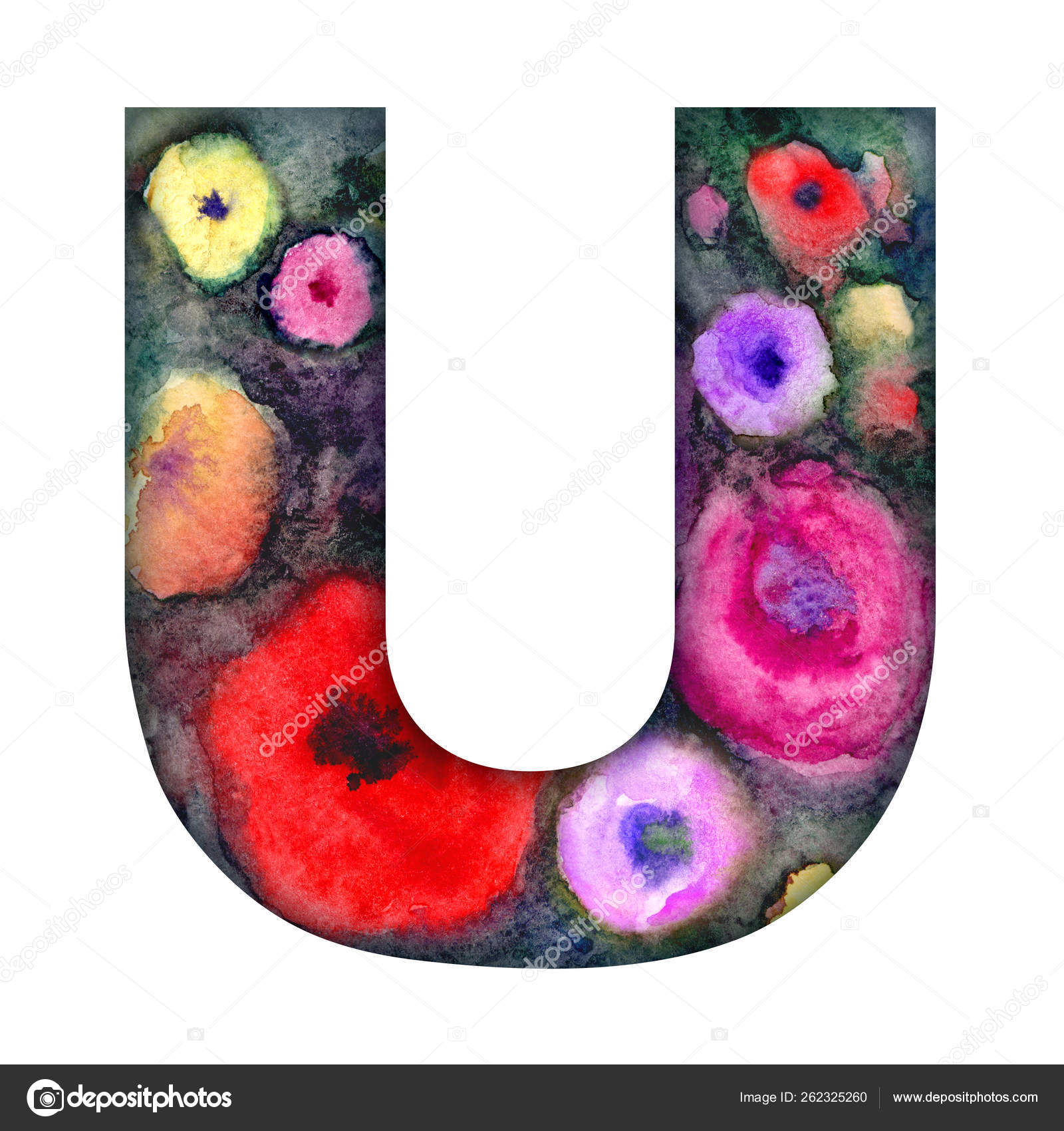 Letter Latin Alphabet Watercolor Floral Texture Isolated White ...