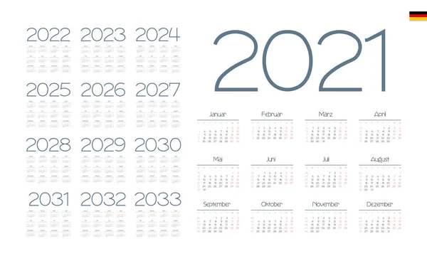 Kalender Jerman Untuk 2021 2033 Minggu Dimulai Pada Hari Senin Vektor ...