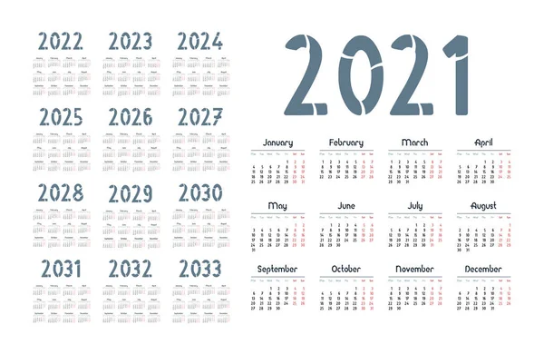 Simple Calendar 2021 2033 White Background Vector Illustration Stock ...