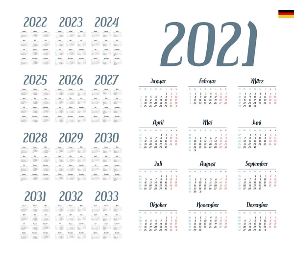 Kalender Jerman Untuk Tahun 2021 Minggu Dimulai Pada Hari Senin Vektor ...