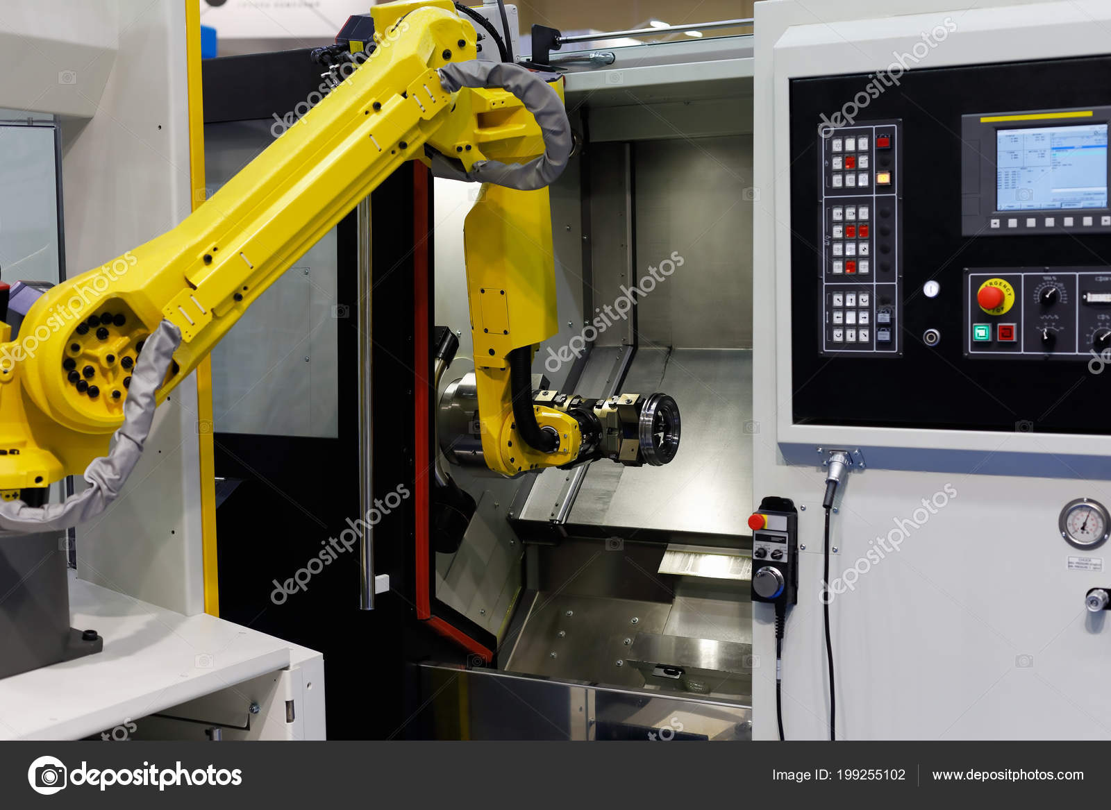 Cnc Lathe Machine Robot Used Automation Loading Unloading Operations ...
