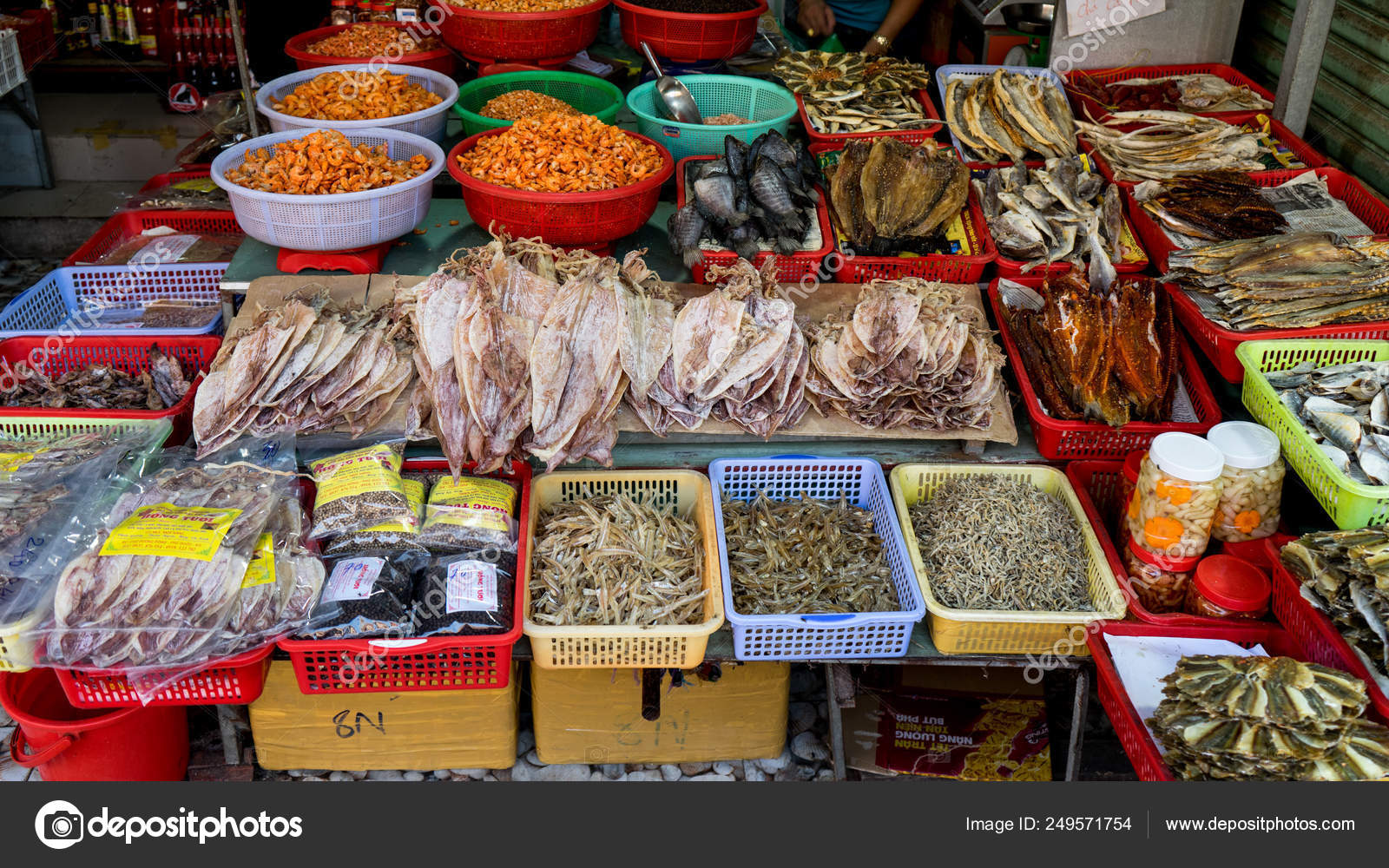 Different Kinds Dried Seafood Fish Dry Squids Calamaries Dry Shrimps ...