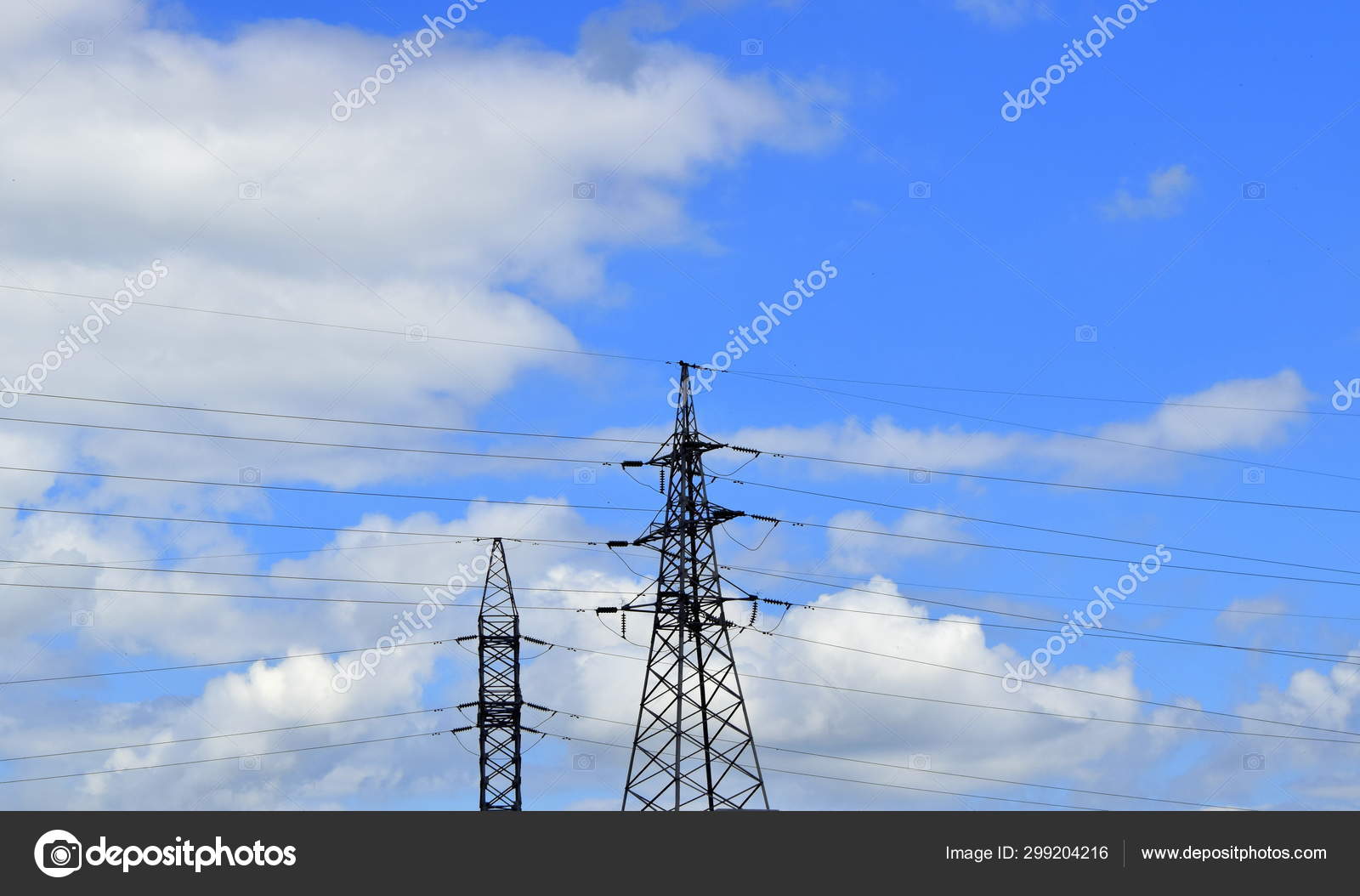 Power Transmission Towers Background Blue Sky White Clouds — Stock ...
