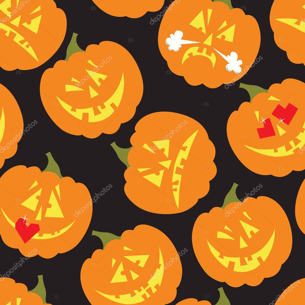 Patrón sin costuras vectorial en el diseño de Halloween: calabazas ...