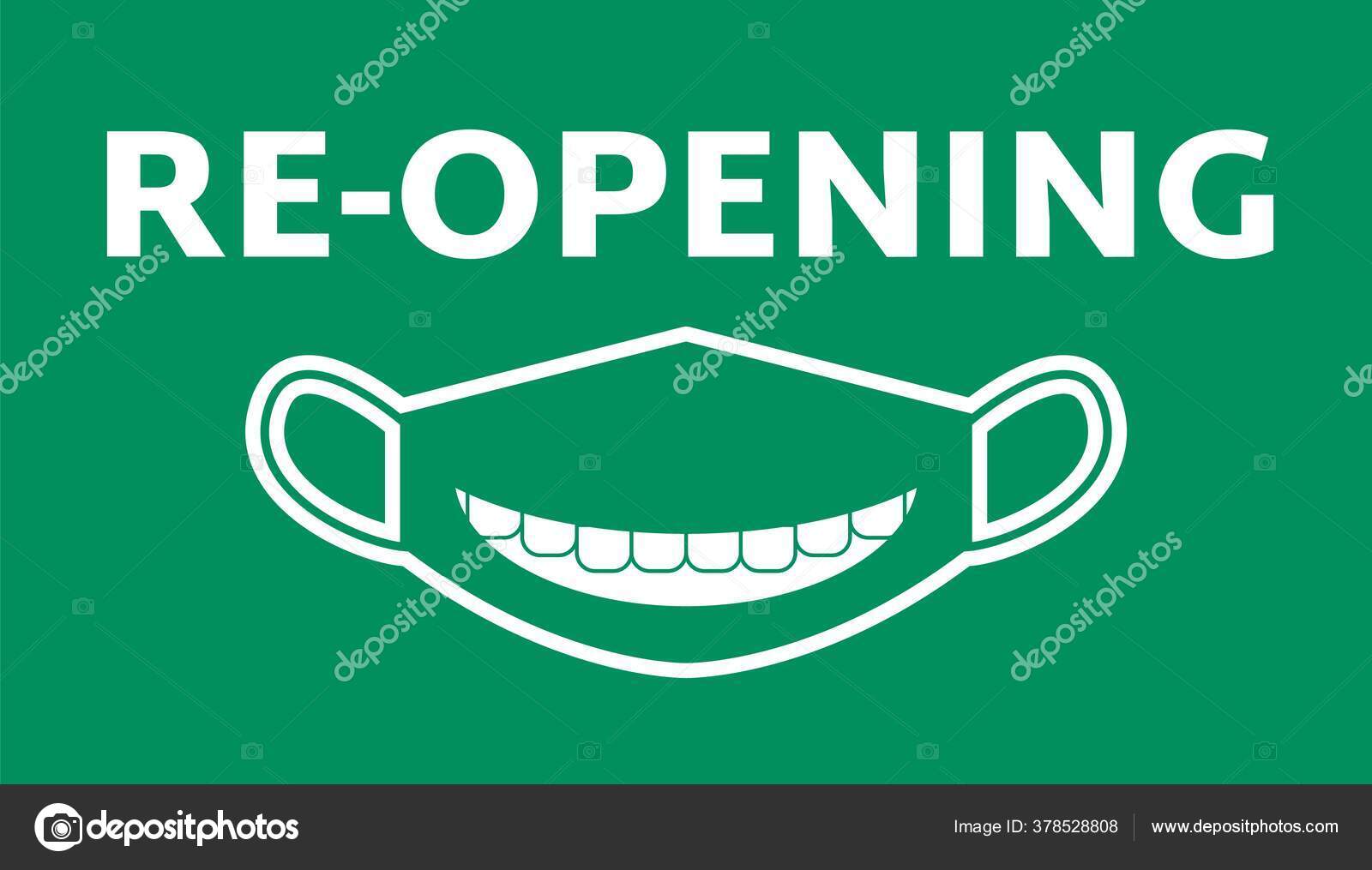 Reopening Invitation Card Green Smile Mack Open Sign Front Door Stock ...
