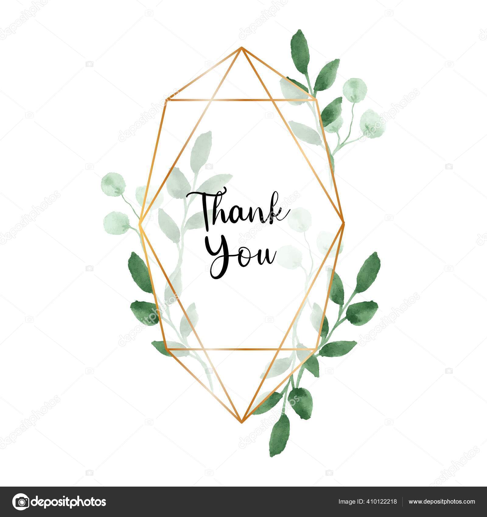 Wedding Invitation Frame Watercolor Green Leaves Gold Geometrical ...