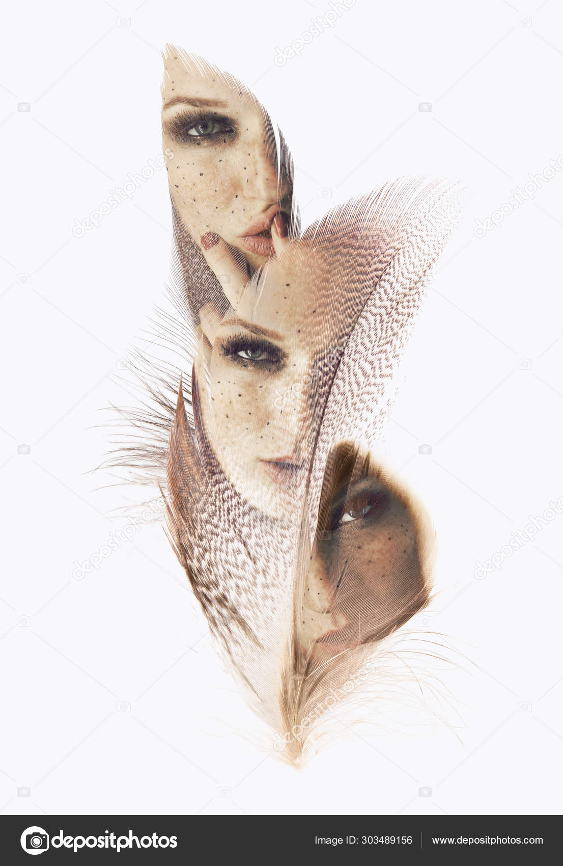 Beautiful Woman Feather Double Exposure Overlay Can Used Background ...