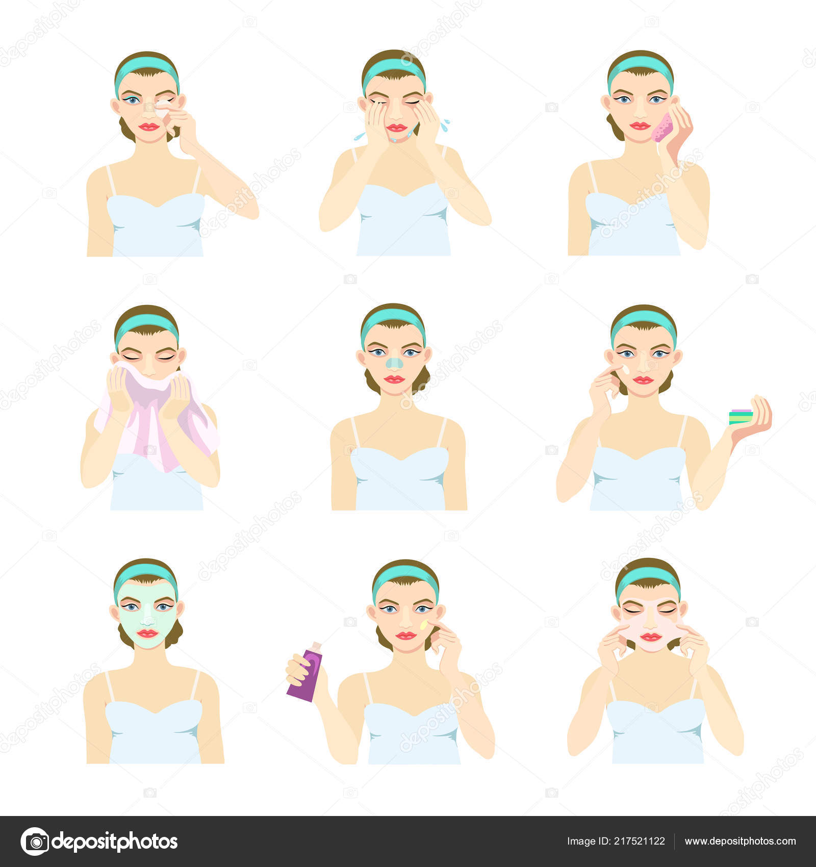 A girl with a problem skin looks after the face and applies to ...