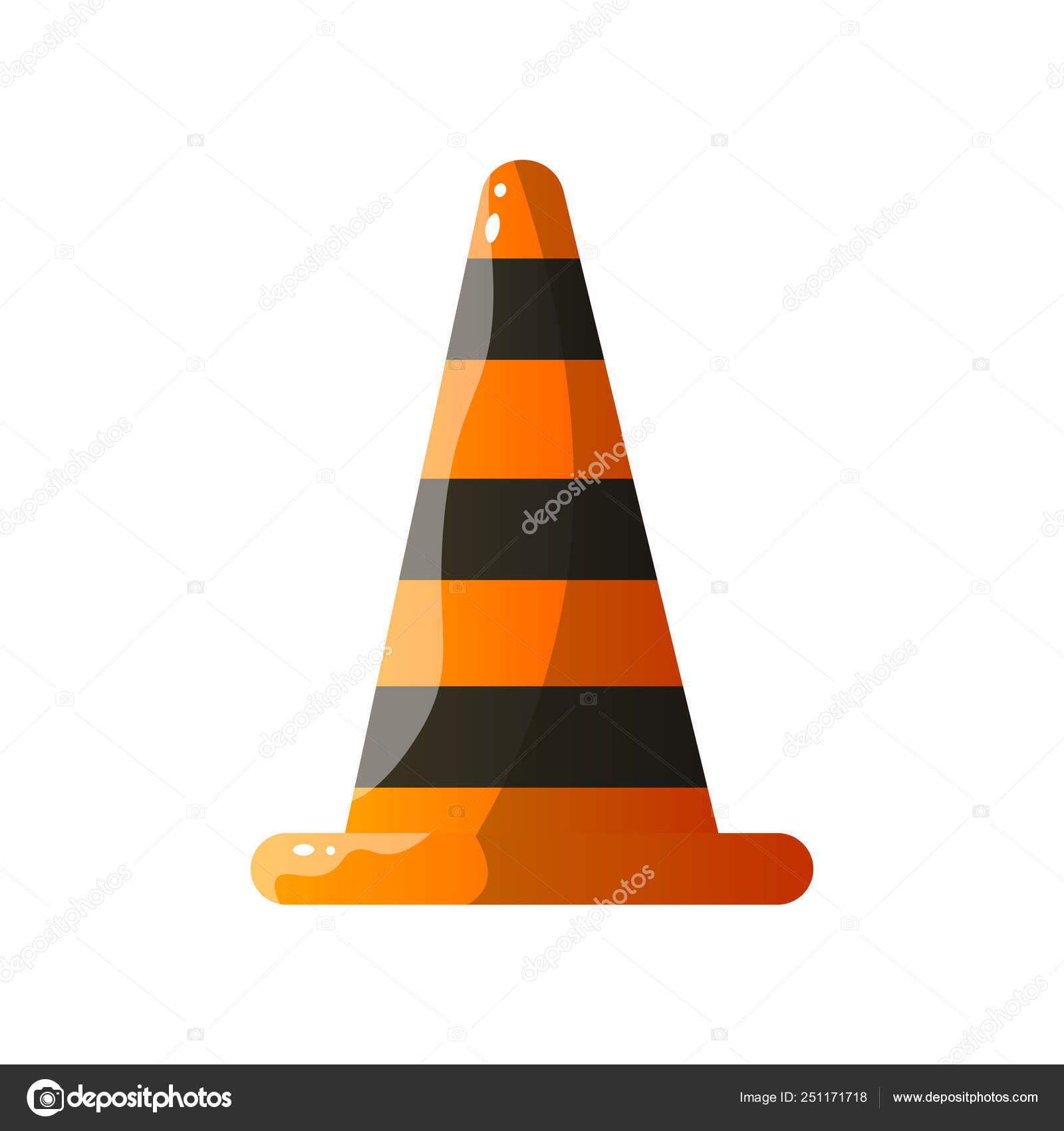 Stripped fire warning cone flat icon isolated on white background Stock ...